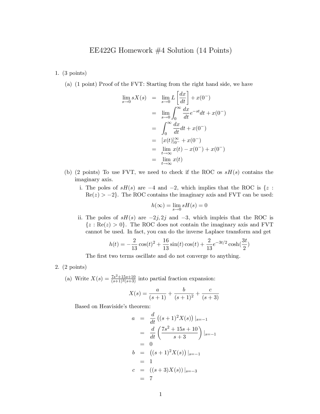Homework With Solutions Signals And Systems Ii Ee 422g Docsity