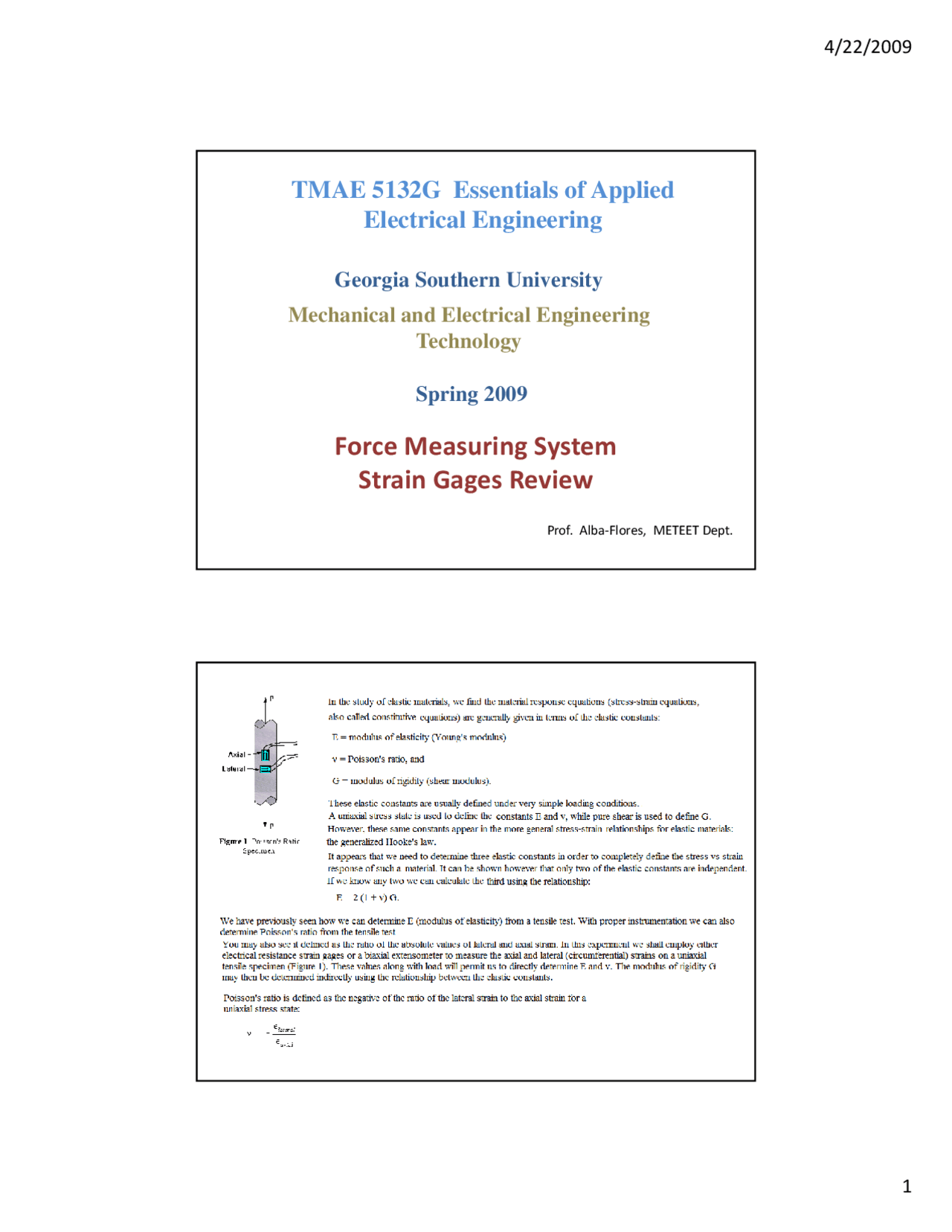 Force Measuring System Strain Gages Lecture Slides Tmae 5132g Docsity