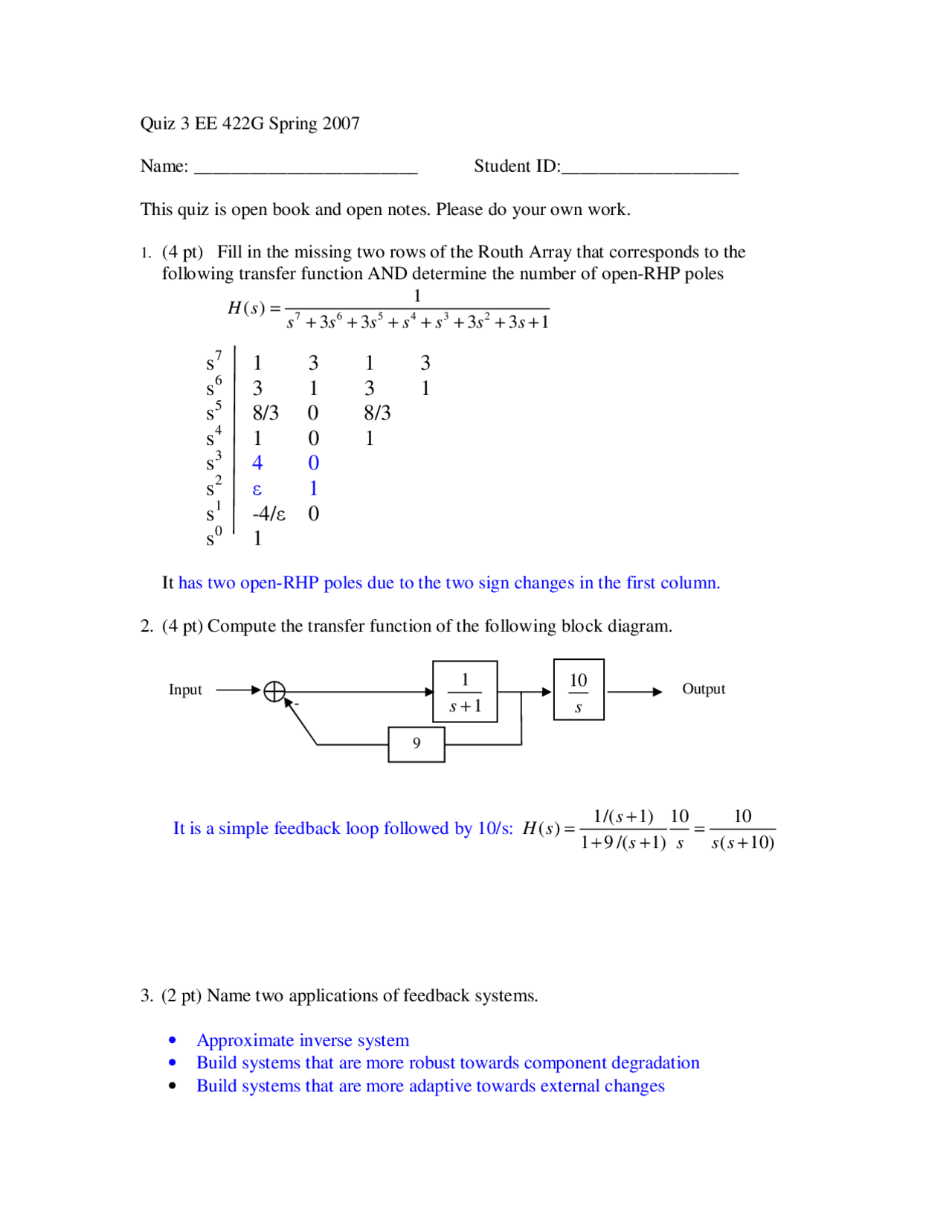 Quiz 3 With Answer Key Signals And Systems Laboratory Ee 422g Docsity