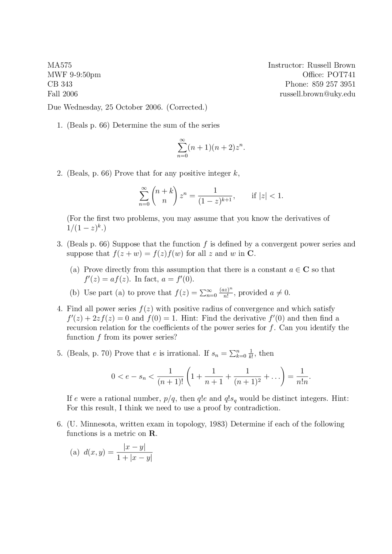 Principles Of Analysis Assignment 2006 Ma 575 Docsity