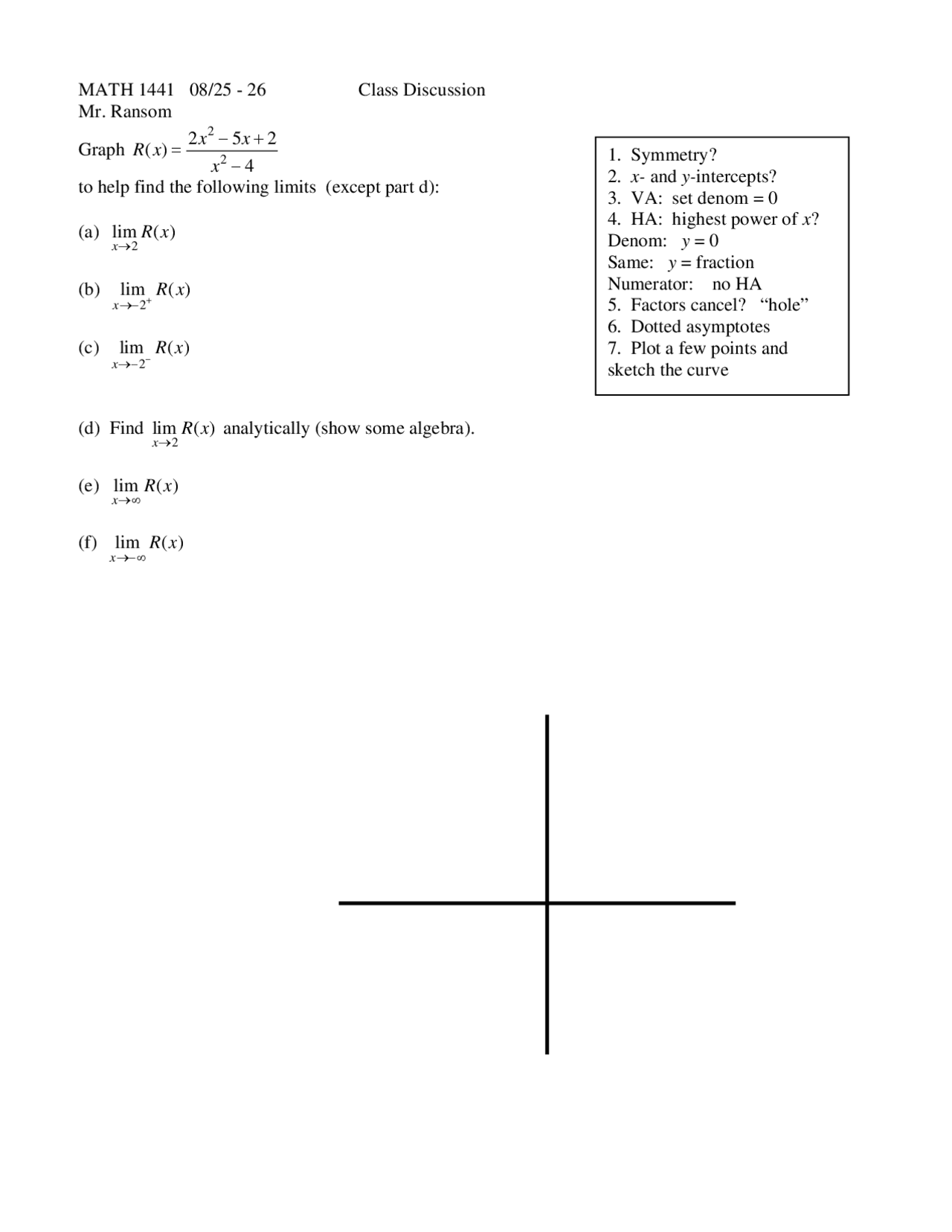 Class Discussion Assignment On Calculus I Math 1441 Docsity