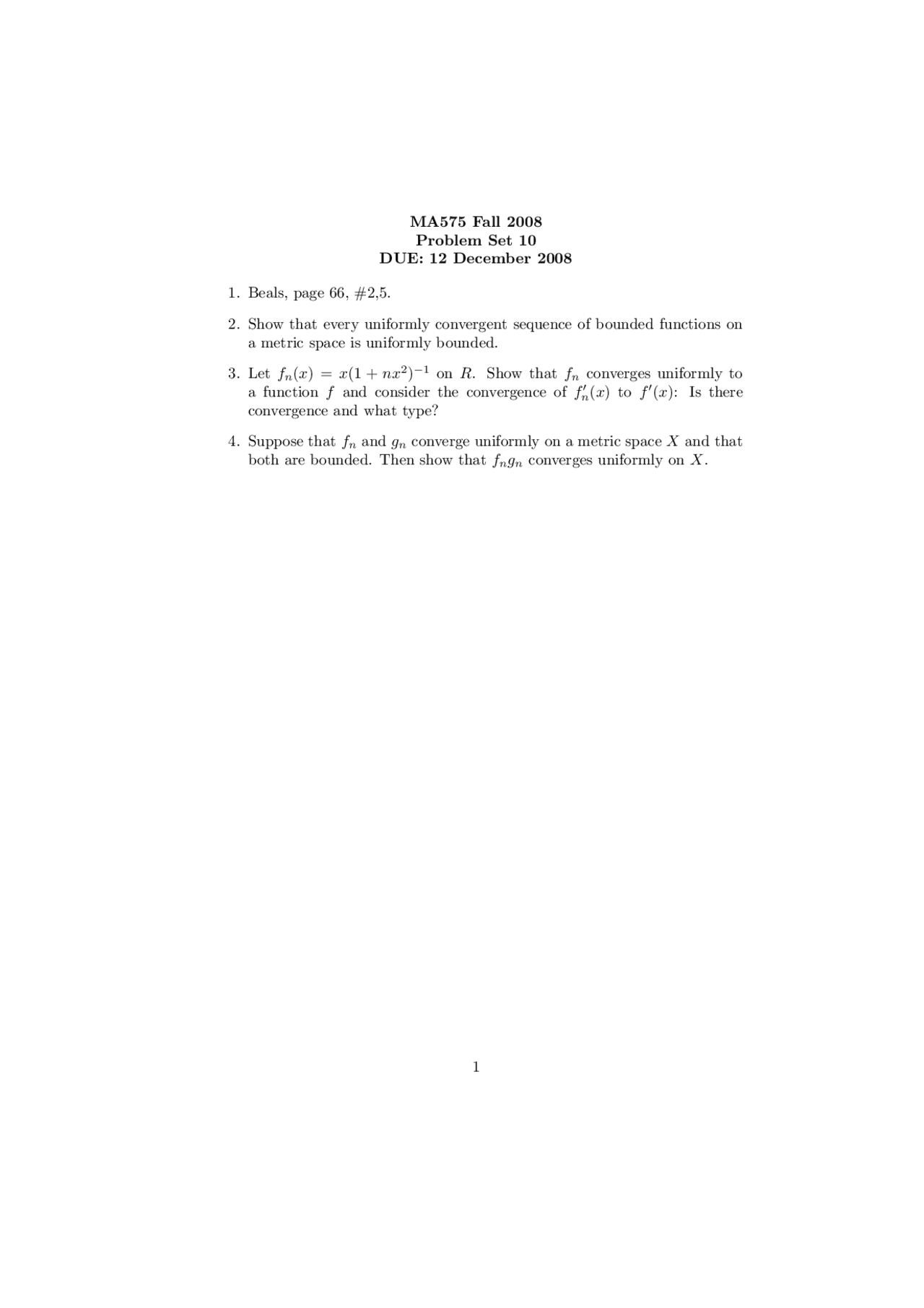 Problem Set 10 Questions Principles Of Analysis Ma 575 Docsity