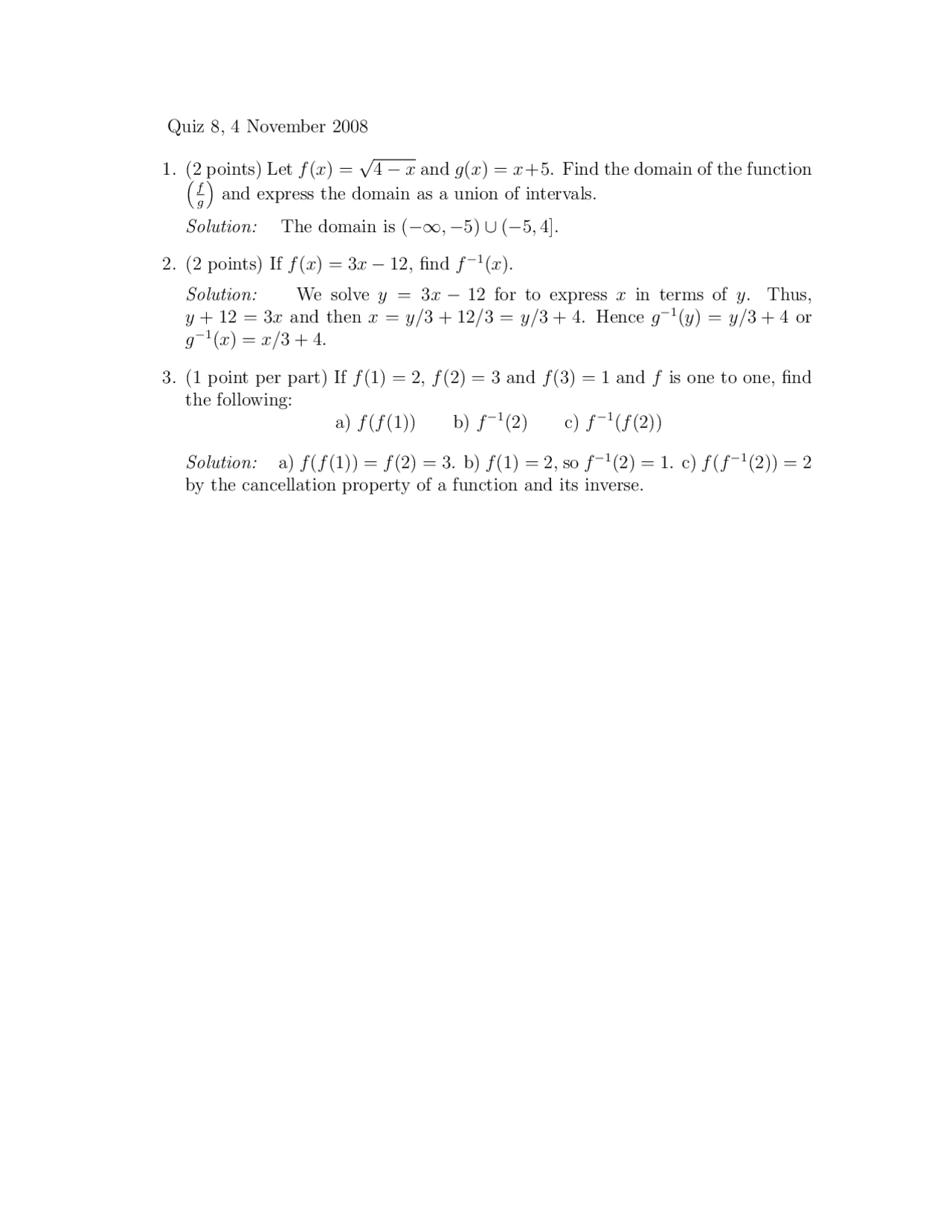 Quiz 5 With Answers College Algebra Ma 109 Docsity