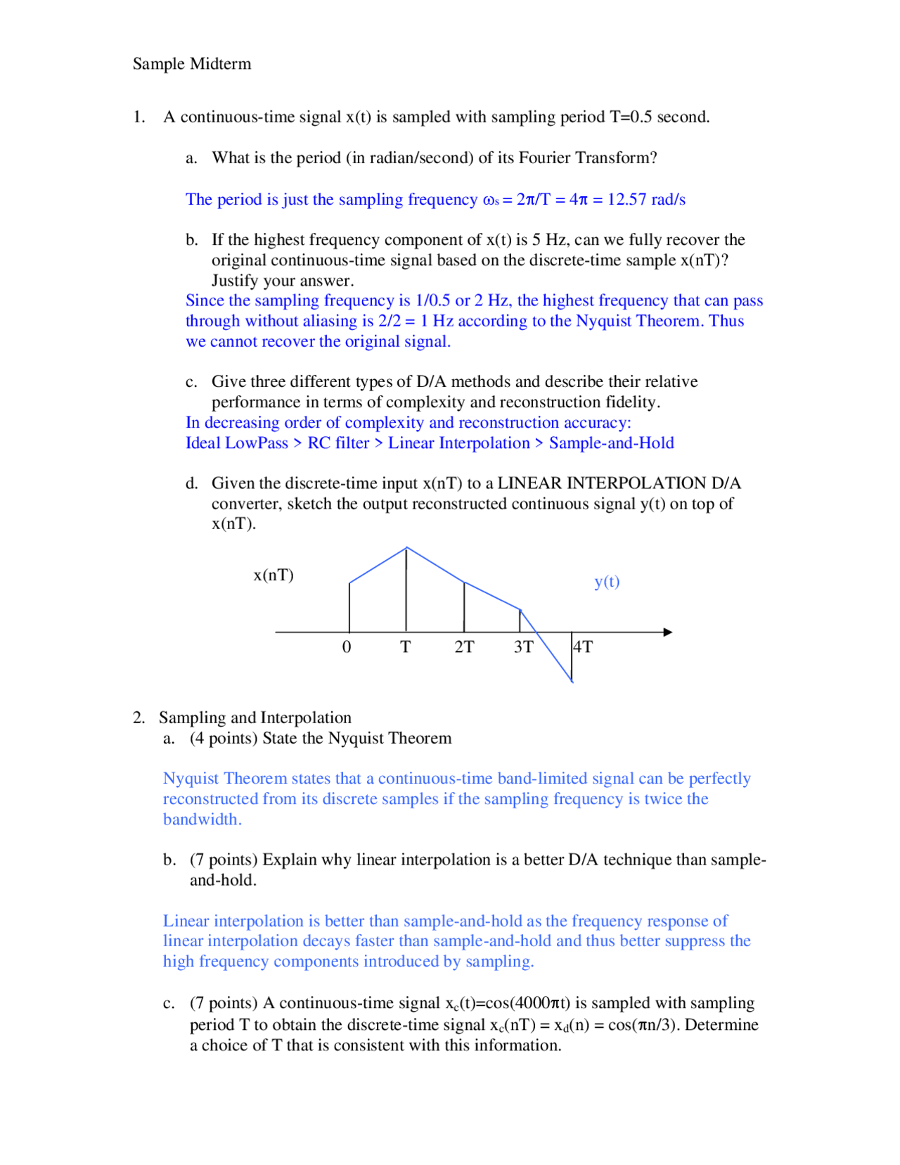 8 Solved Problems On Signals And Systems Sample Midterm Exam Ee