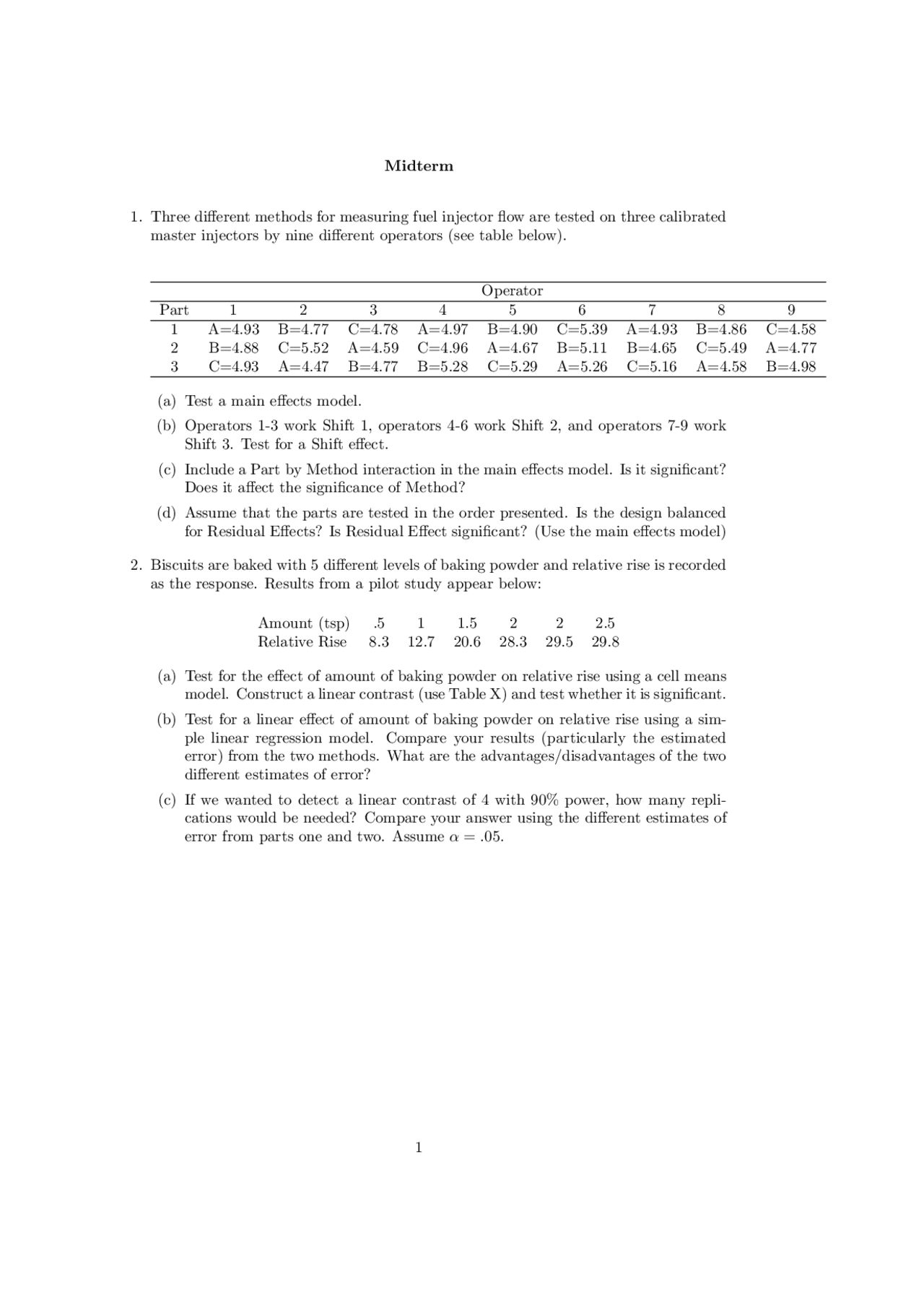 Experimental Design Practice Midterm Exam Stat 706 Docsity