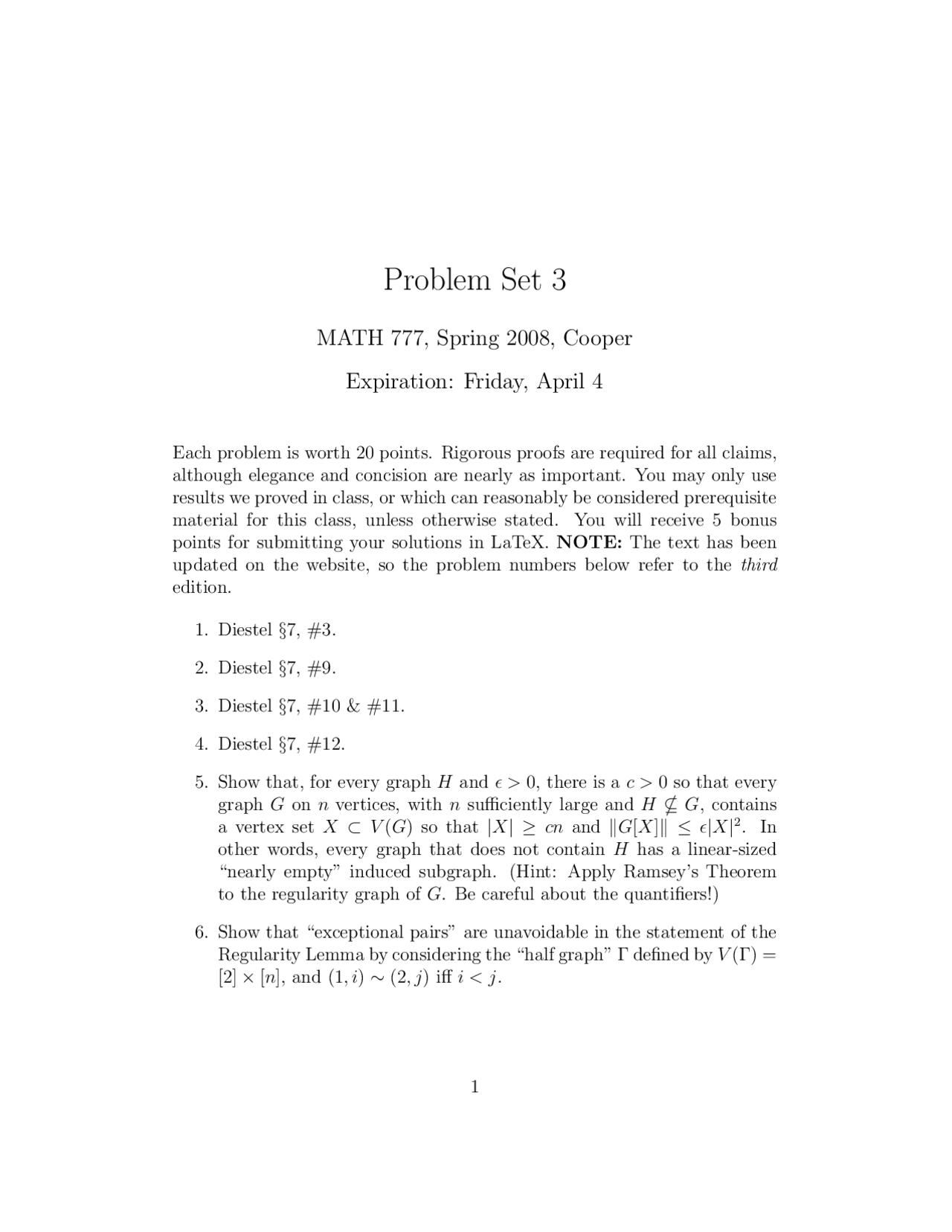 Assignment 3 6 Problems On Graph Theory I Math 776 Docsity