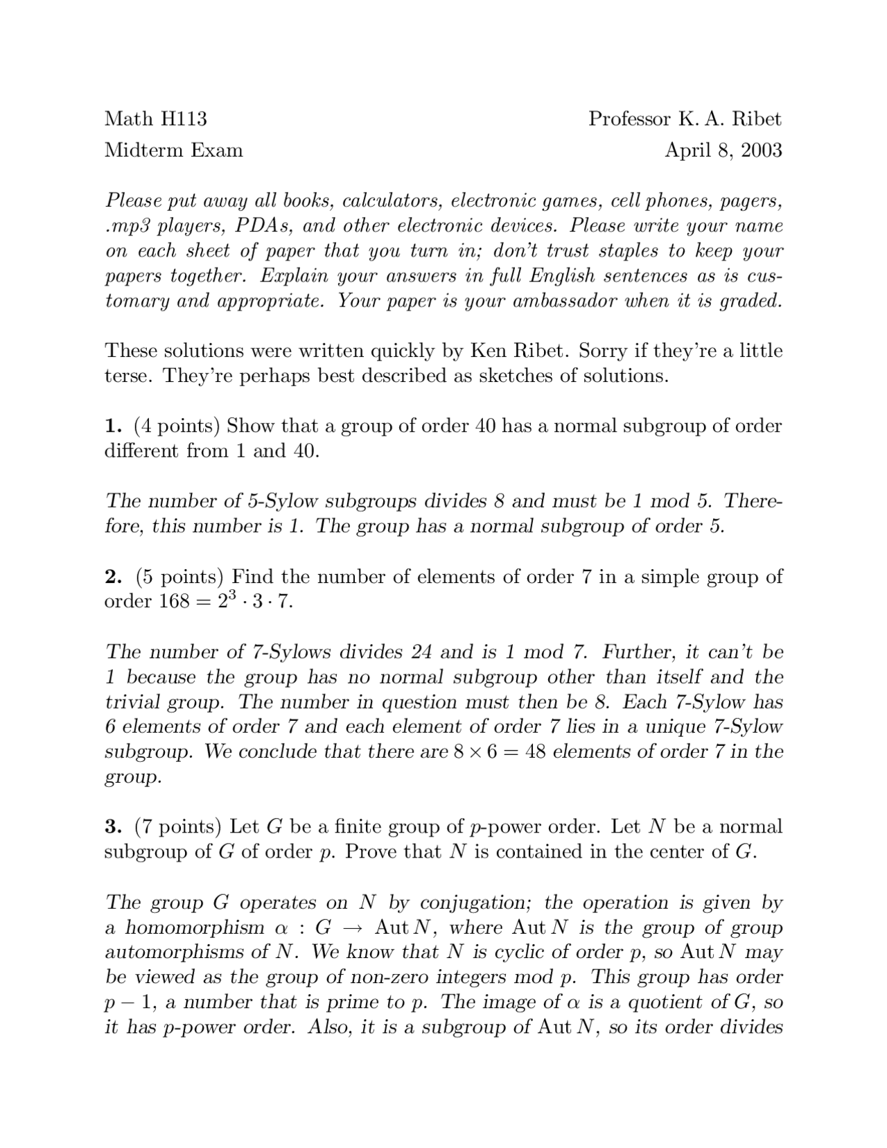 Solved Questions For Midterm Exam Introduction To Abstract Algebra