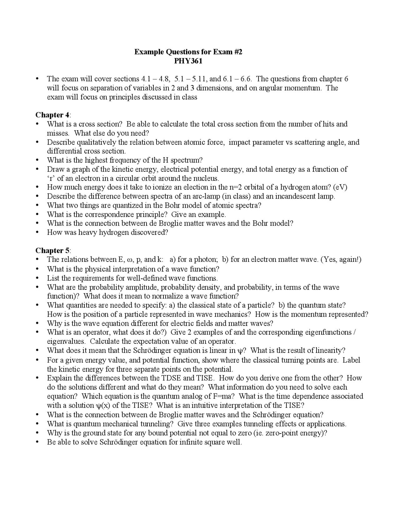 Questions For Exam Ii Principles Of Modern Physics Phy 361 Docsity