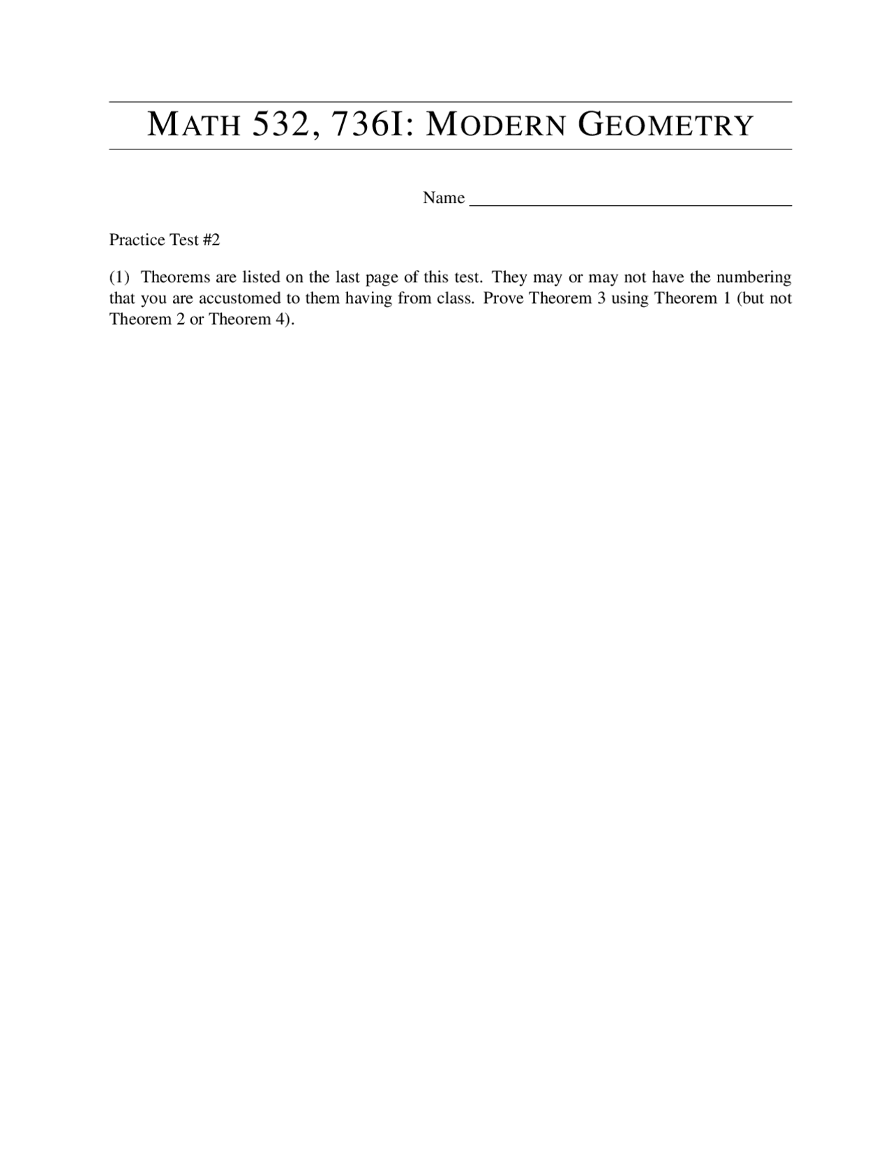 6 Practice Questions for Practice Test 2 - Modern Geometry | MATH 532 ...