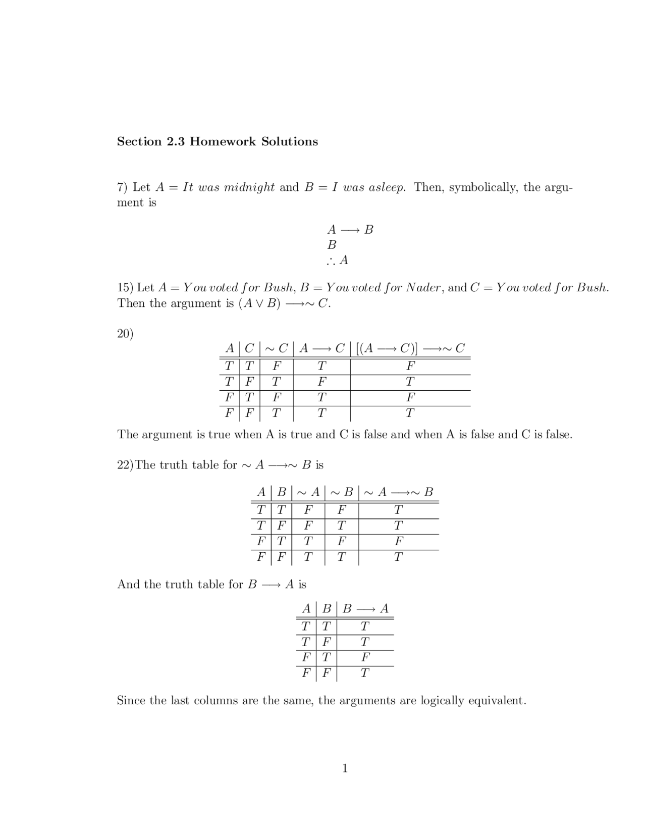 Logic Homework Solutions: Truth Tables and Hypothetical Syllogisms ...