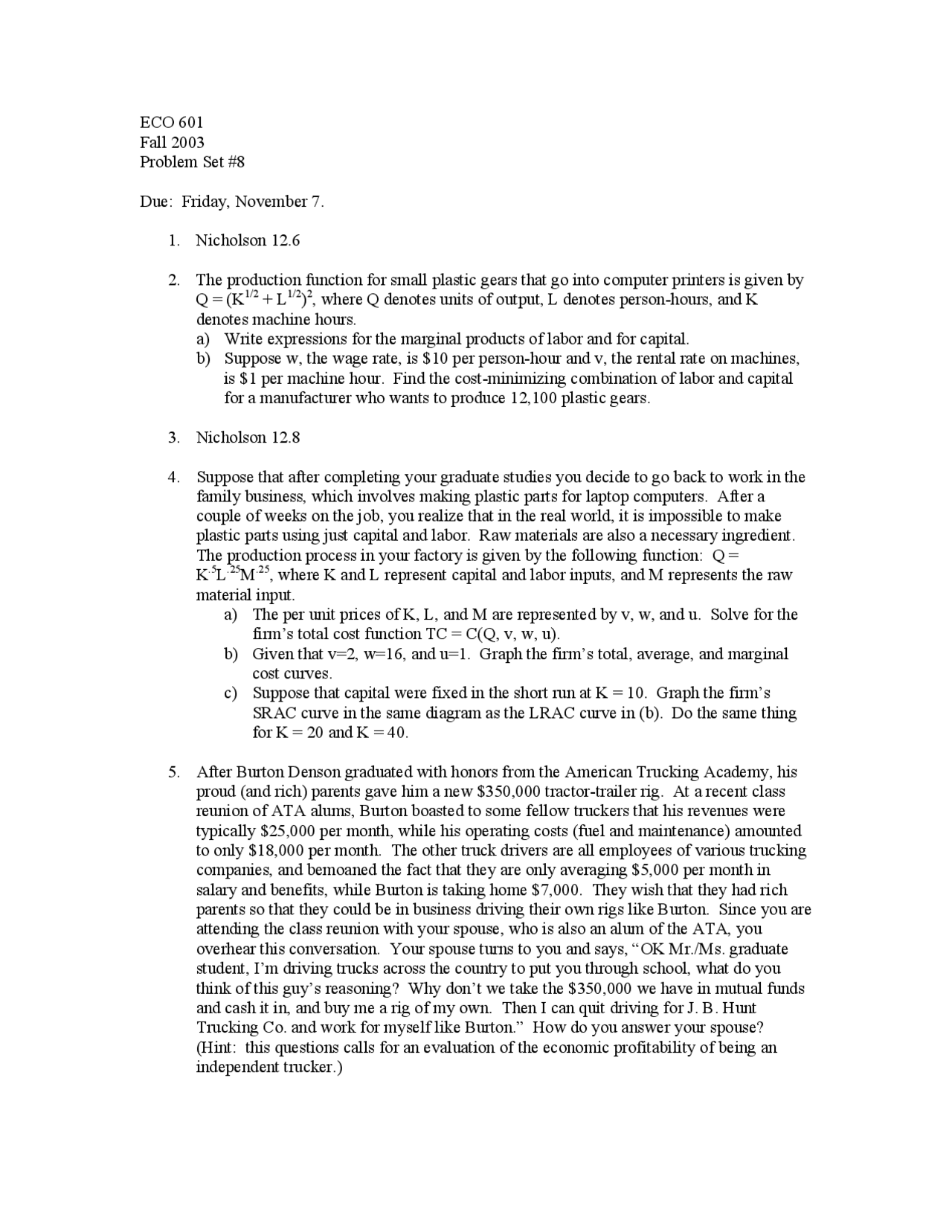 Problem Set 8 Questions Advanced Microeconomics Theory Eco 601