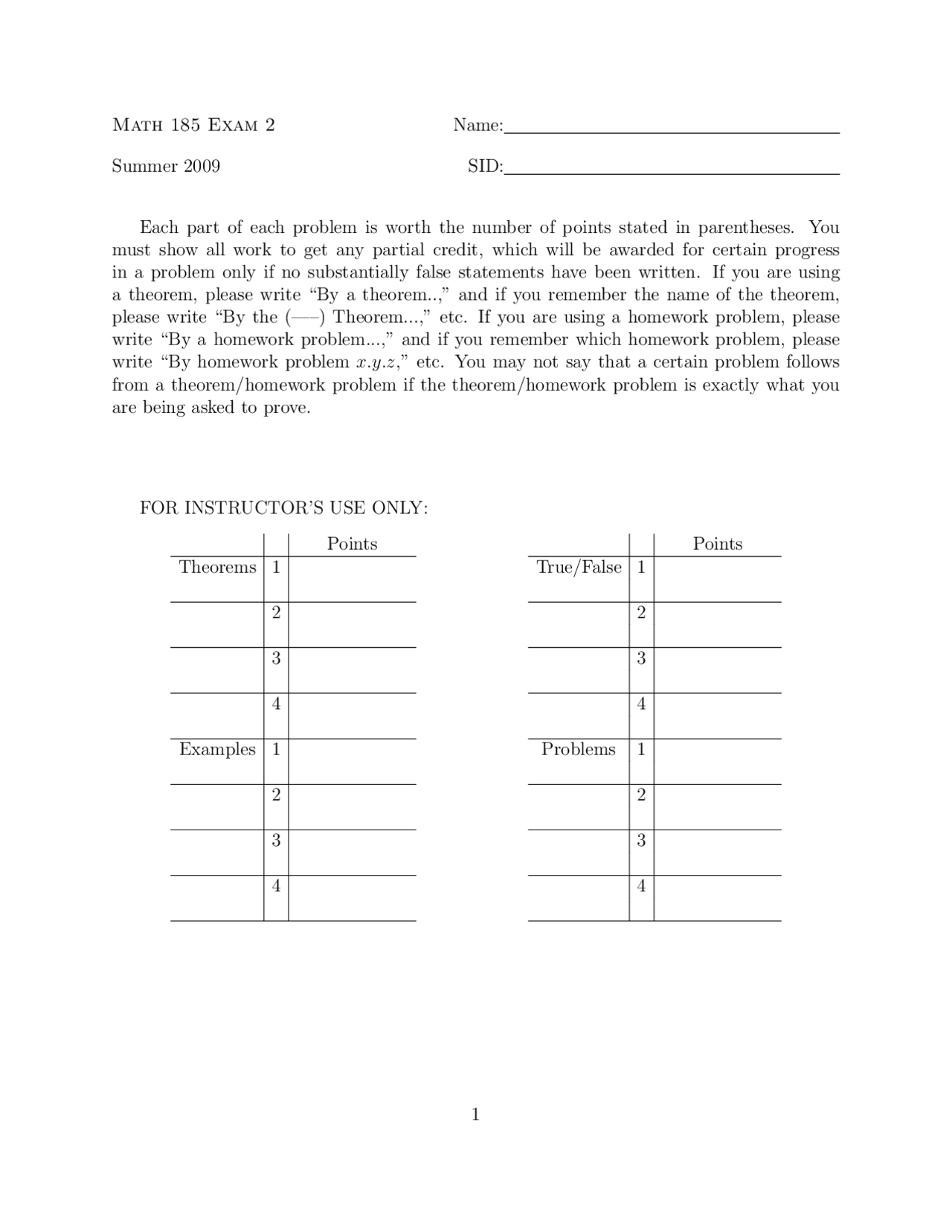 Introduction To Complex Analysis Exam 2 Problems Math 185 Docsity
