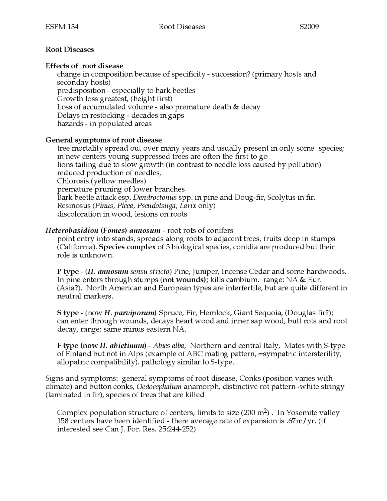 Root Diseases Lecture Notes Diseases In Forest Ecosystems Espm