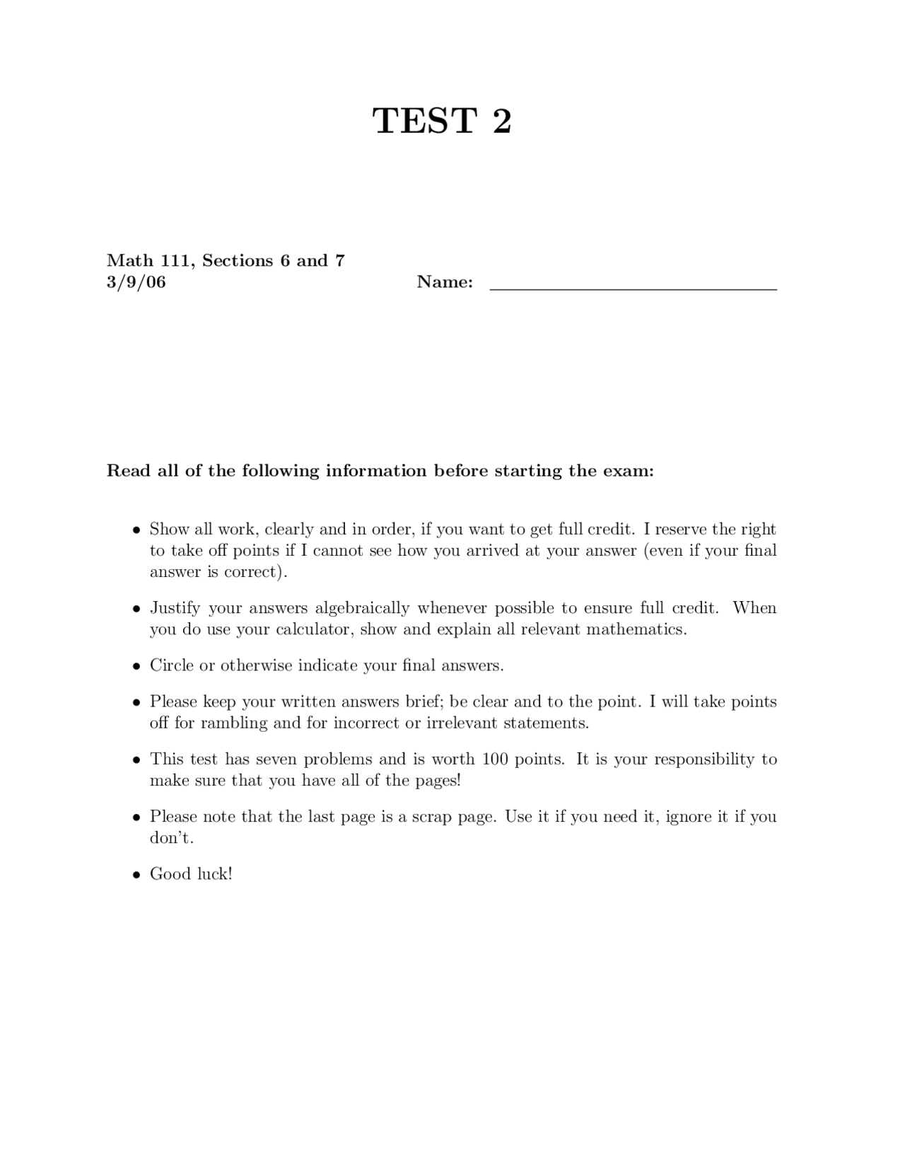 Solved Exam 2 Introduction To Contemporary Mathematics Ma 111 Docsity