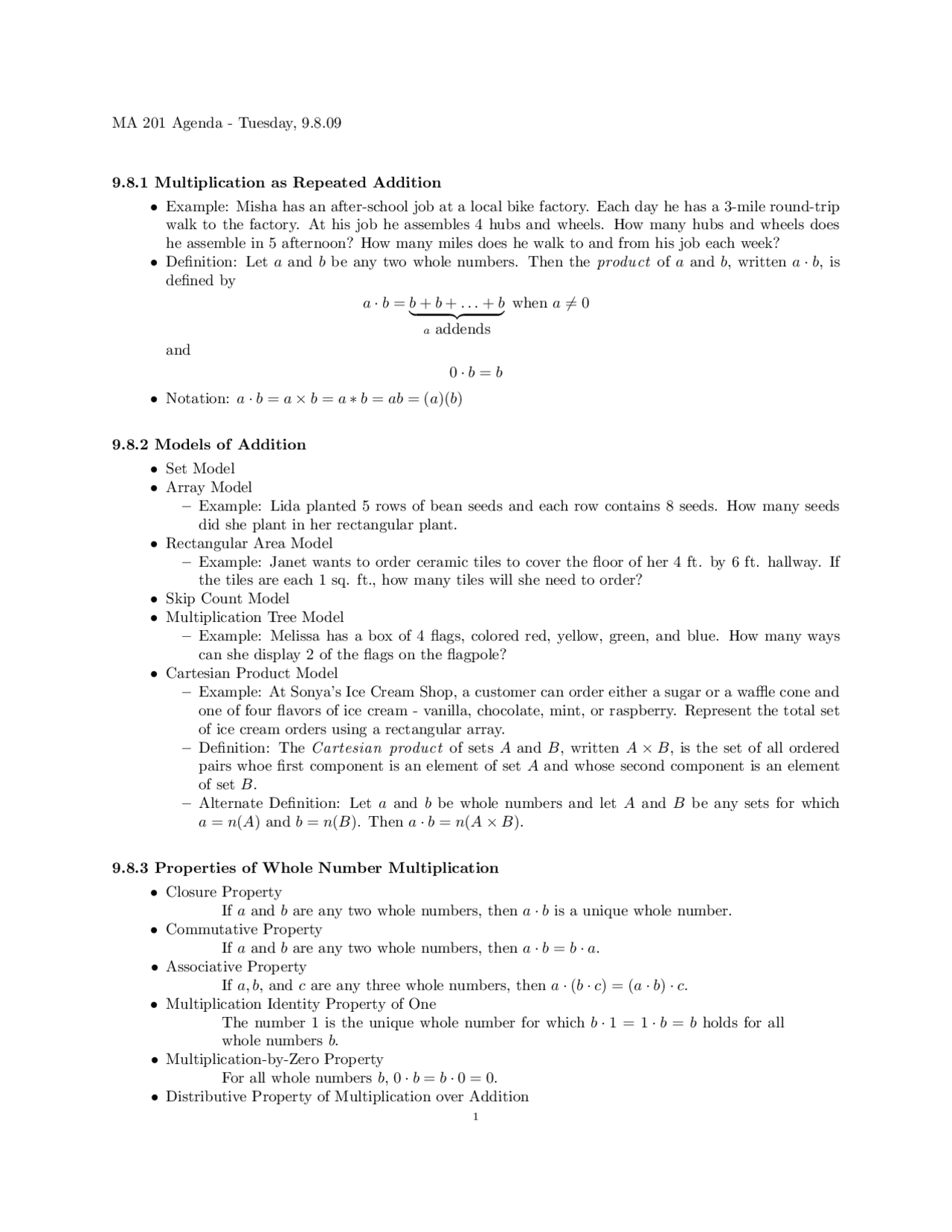 Notes on Multiplication as Repeated Addition, Models of Addition | MA ...