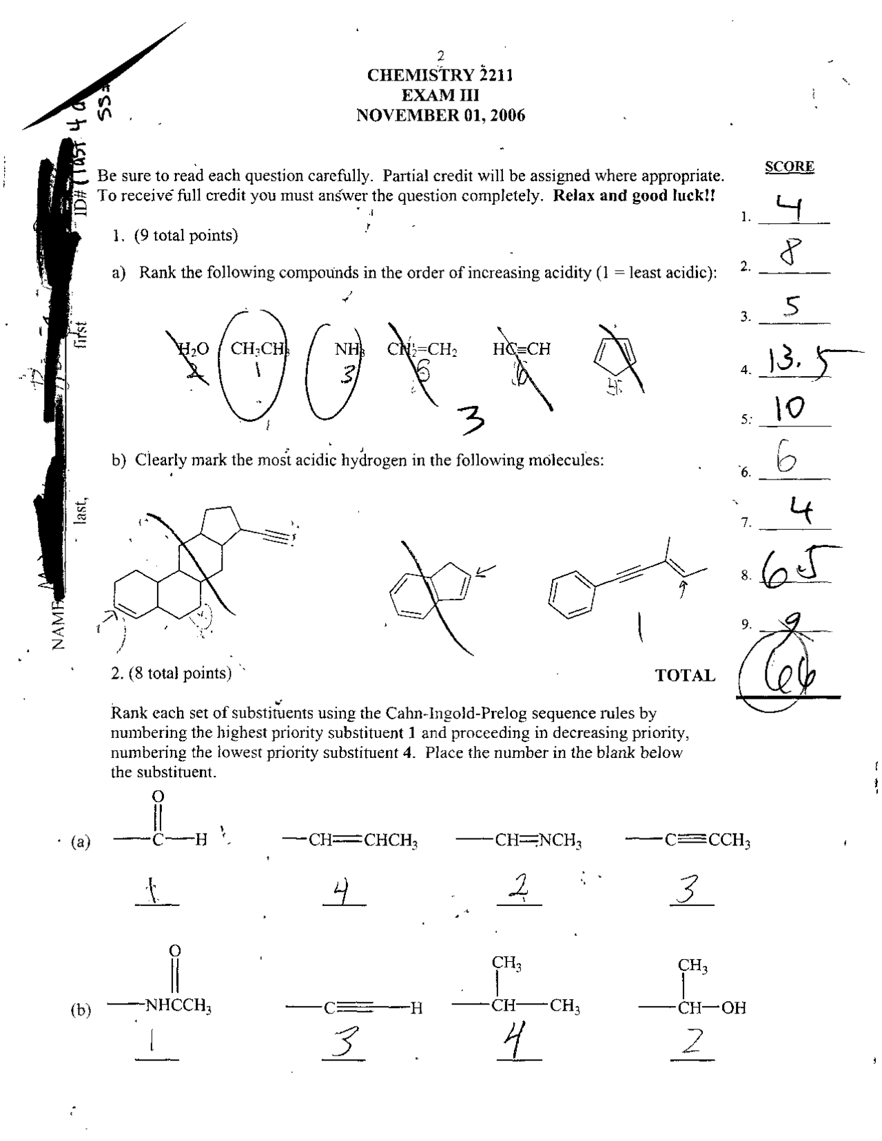 Exam 3 Solutions Modern Organic Chemistry I Chem 2211 Docsity