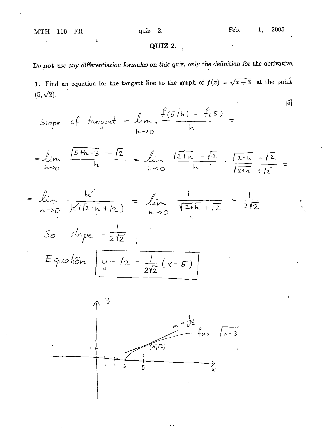 Quiz 2 With Solution For Analytical Geometry And Calculus I Mth 110