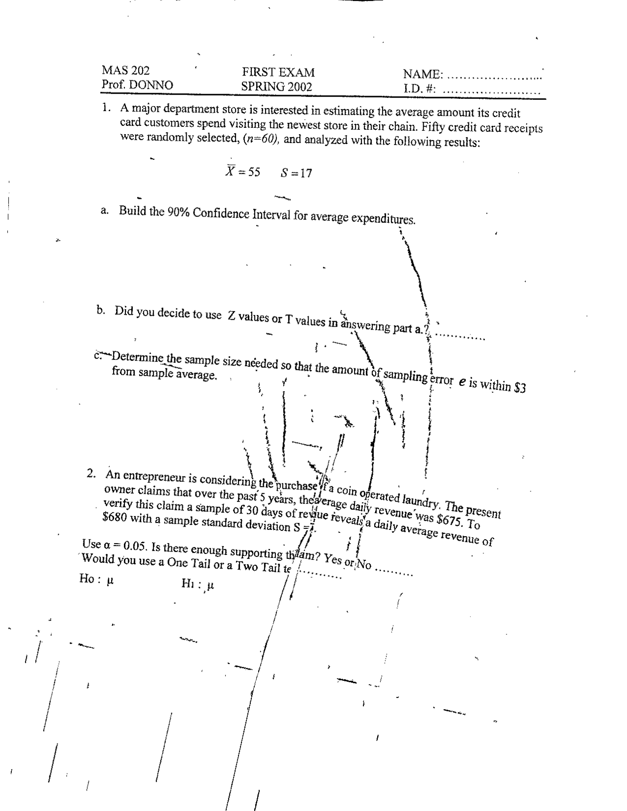 Questions On Intermediate Business Statistics Exam I Mas 202 Docsity