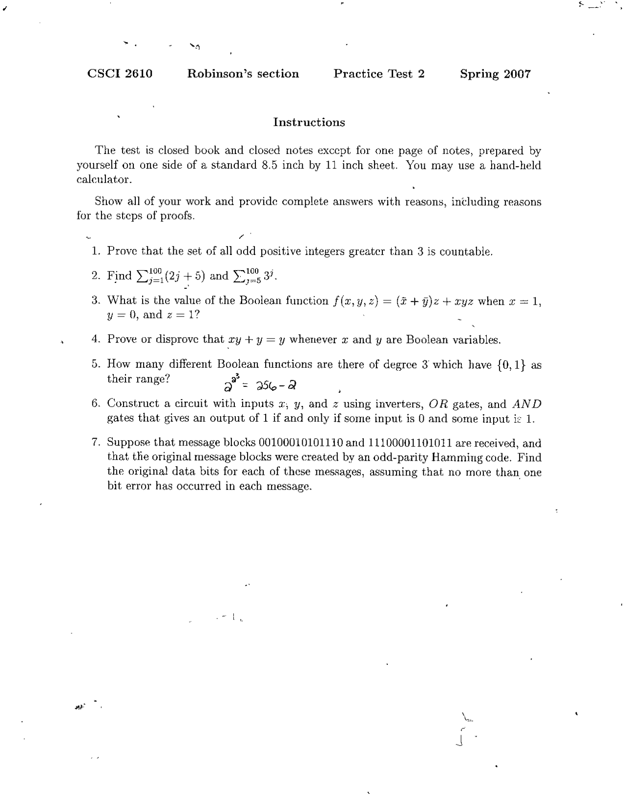 Practice Test 2 Questions Discrete Mathematics For Computer Science Csci 2610 Docsity