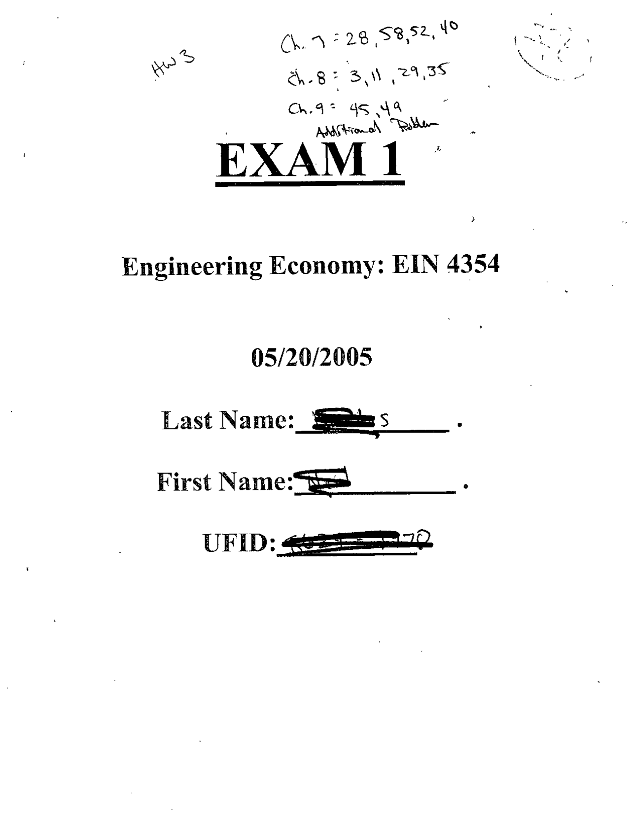 Solved Problems In Examination 1 On The Engineering Economy Ein 4354
