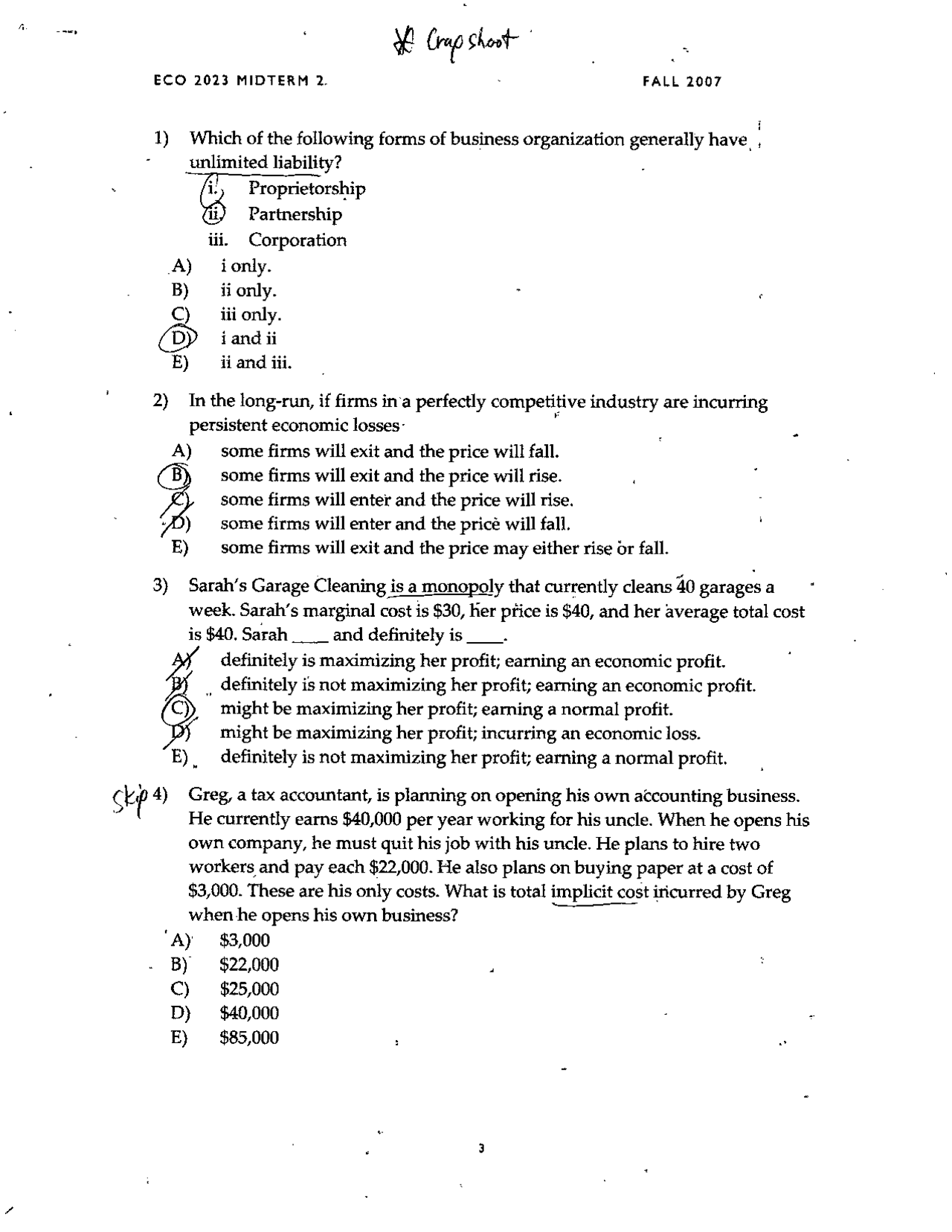 Midterm Questions With Answer Key Principle Of Microeconomics Eco