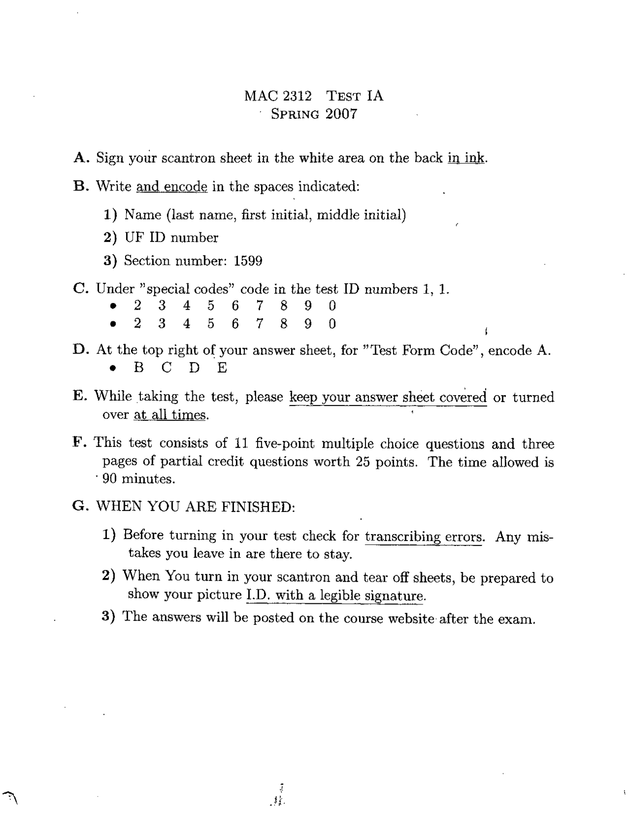 Solution Of Exam 1 Analytical Geometry And Calculus 2 Mac 2312