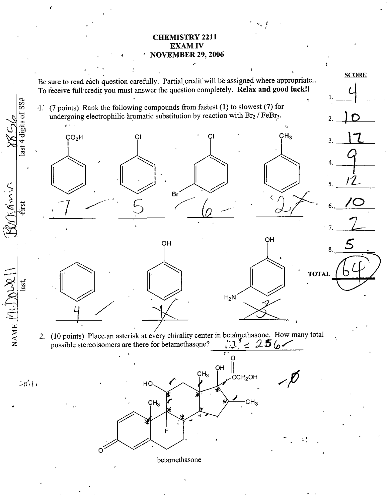 Modern Organic Chemistry I Test Iv Solved Chem 2211 Docsity