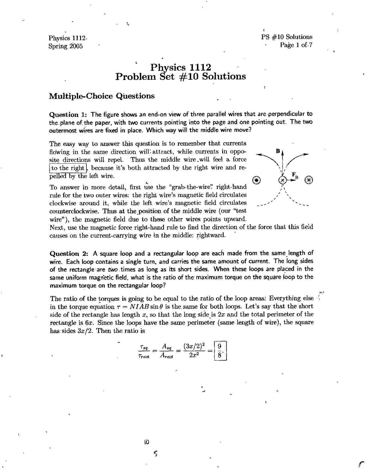 Problem Set 10 Solutions | Introductory Physics | PHYS 1112 - Docsity