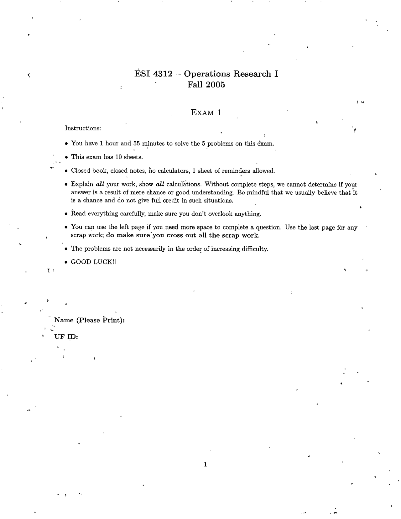 Exam 1 With Solution Operations Research I Esi 4312 Exams