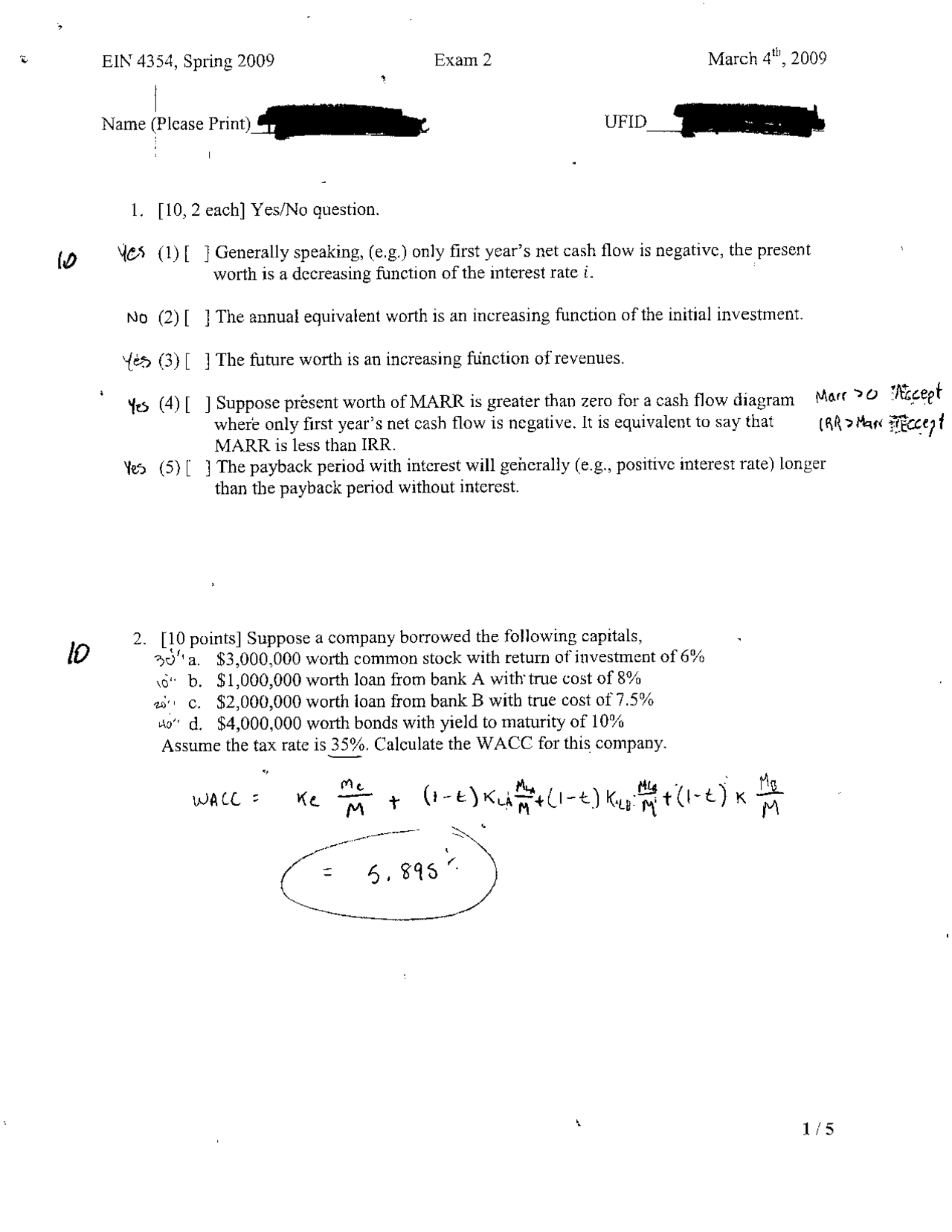 8 Solved Questions On The Engineering Economy Exam 2 Ein 4354 Docsity