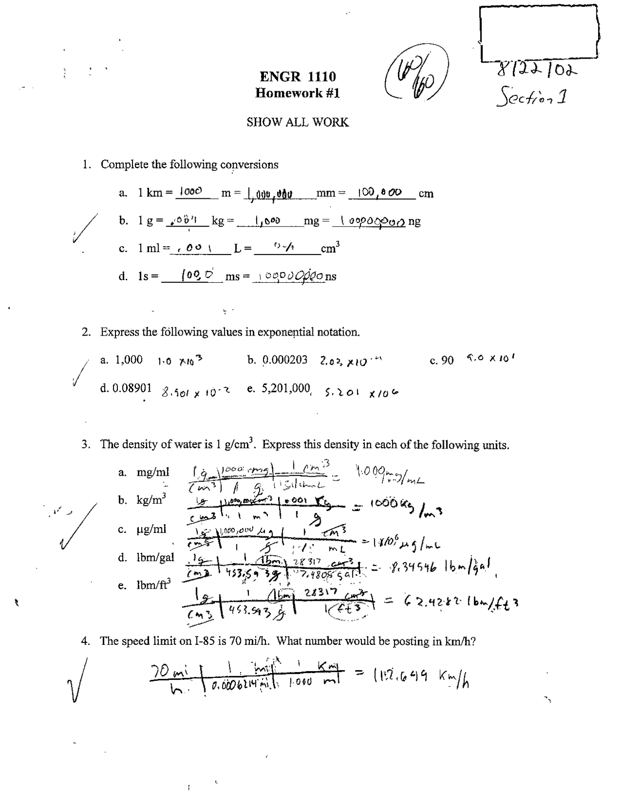 Homework 1 Solution Introduction To Engineering Engr 1110 Docsity 8643