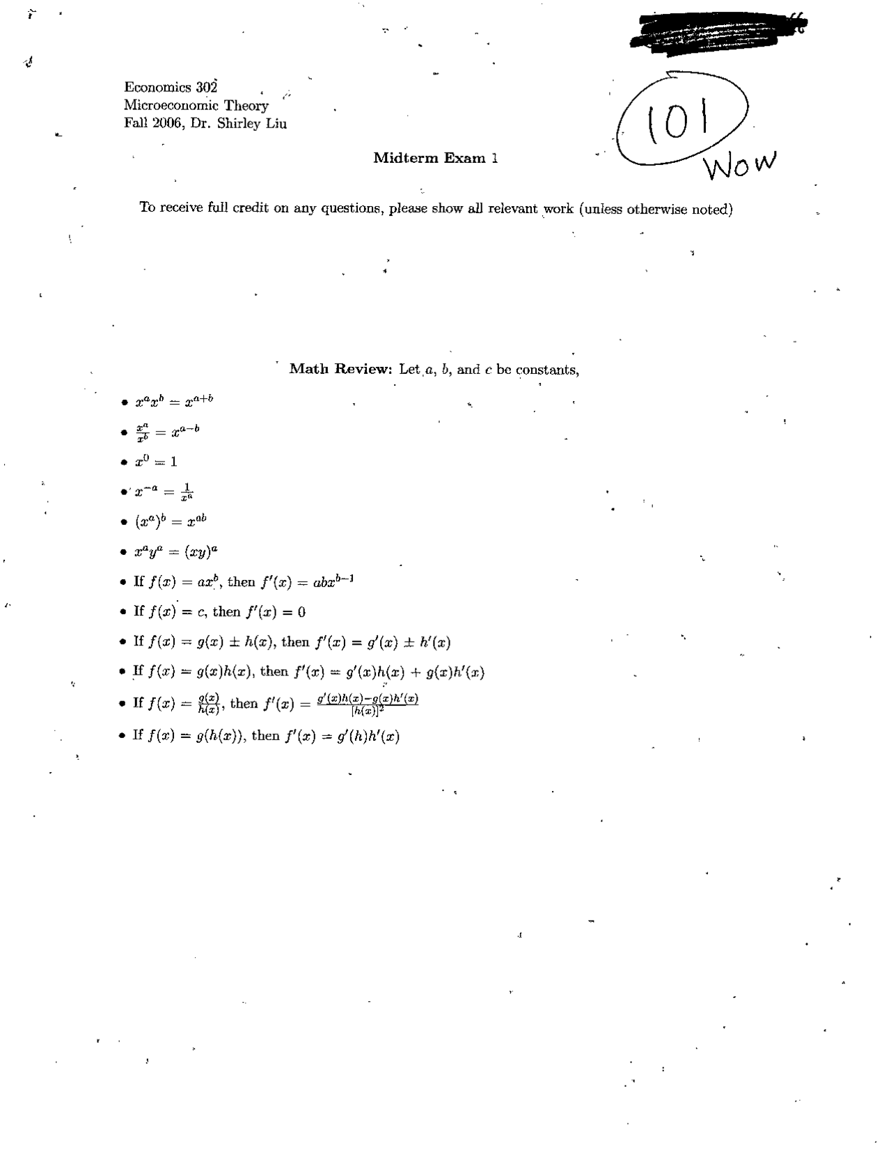 Midterm Exam 1 With Answer Key Microeconomics Theory Eco 302 Docsity
