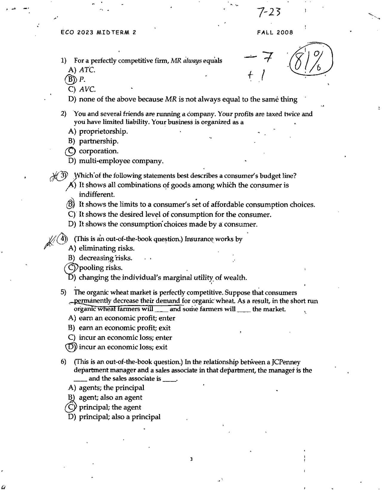 33 Midterm Multiple Choice Answer Key Principles Microeconomics Eco