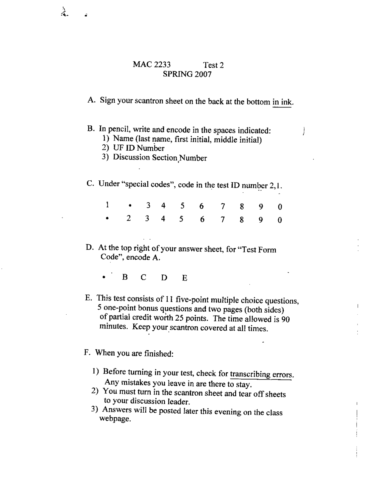 Test 2 With Answers Survey Of Calculus I Mac 2233 Docsity