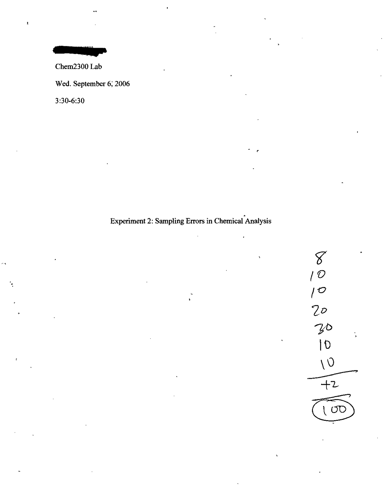 Sampling Errors in Chemical Analysis - Lab Experiment 2 | CHEM 2300 ...