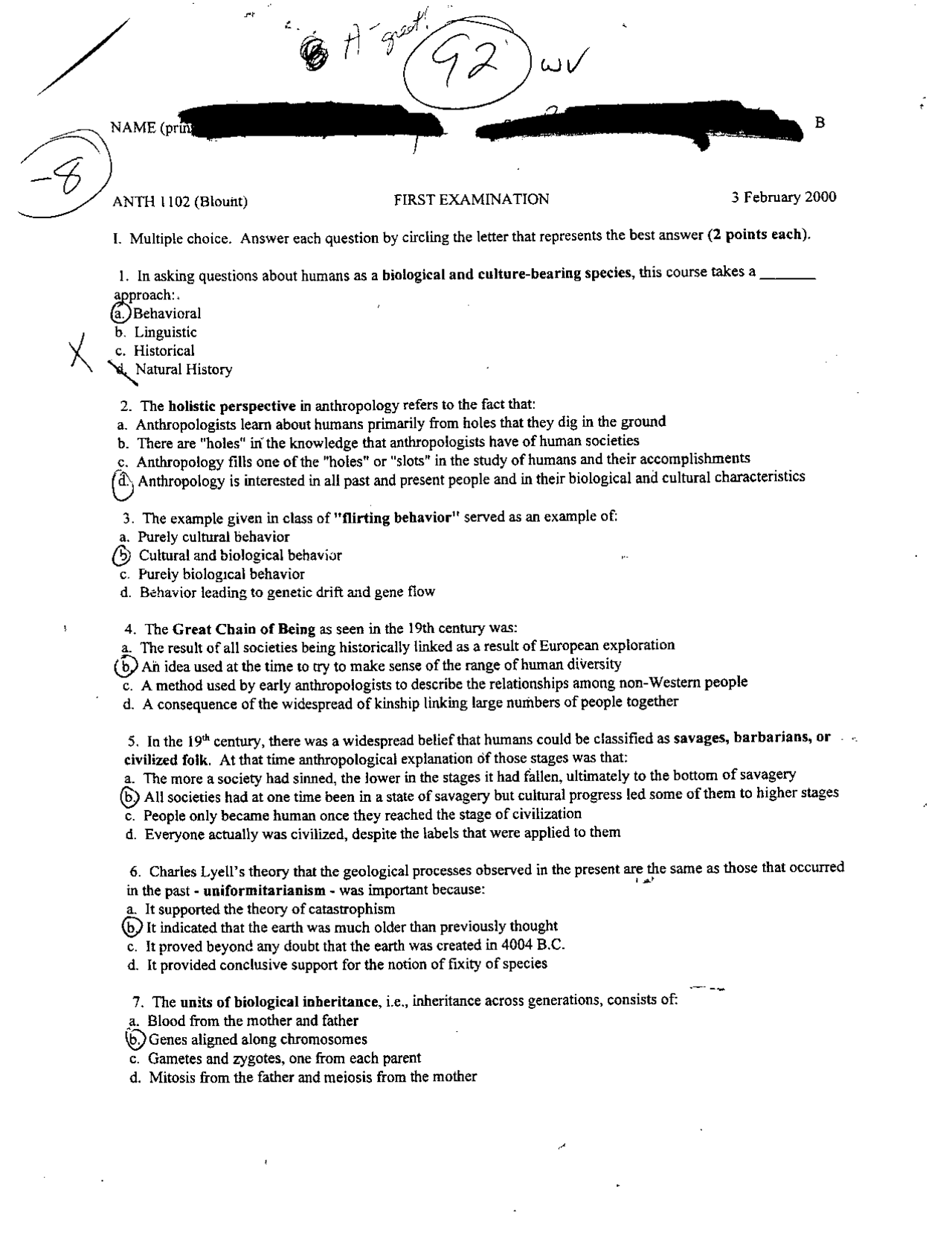 Solved Questions For Exam 1 Introduction To Anthropology Anth 1102
