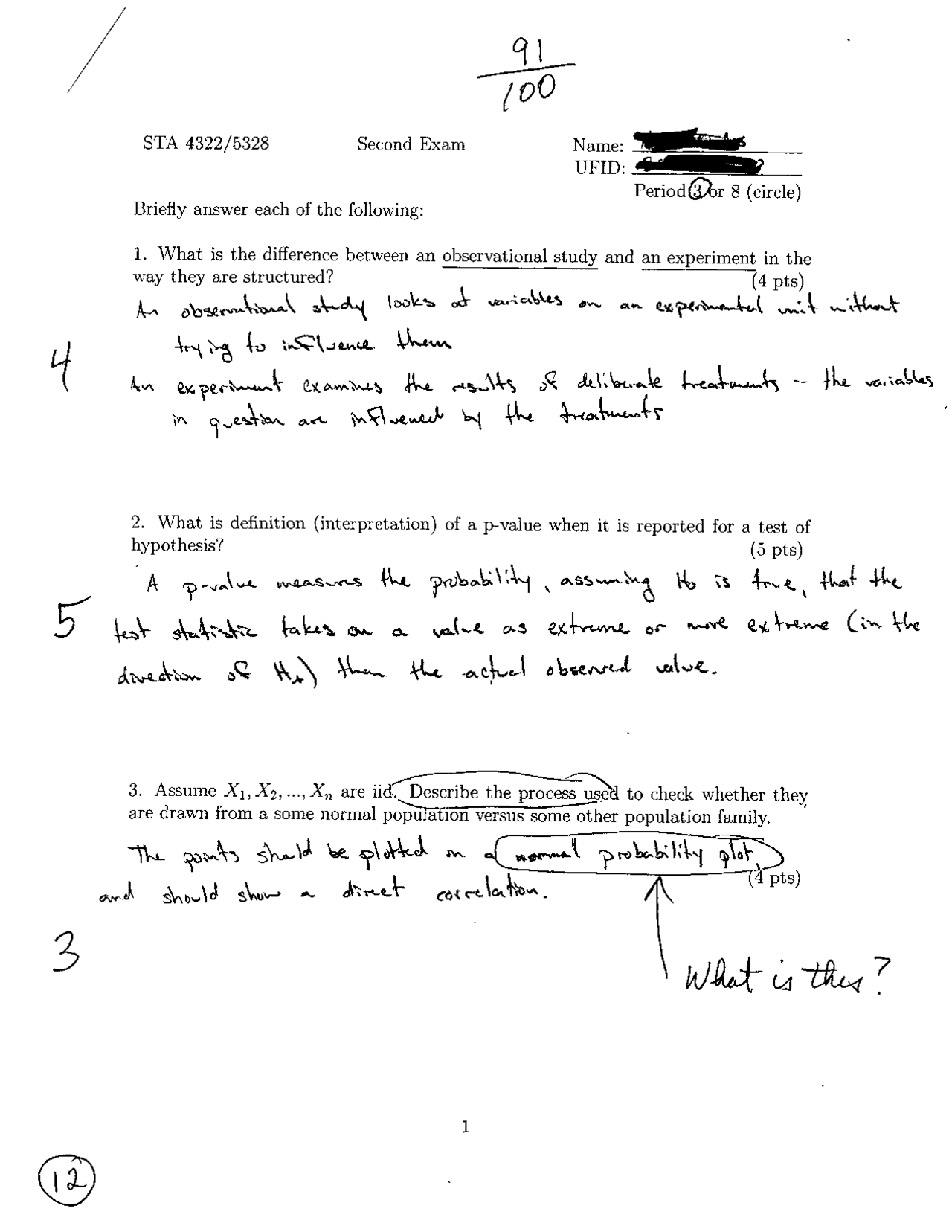 Second Exam With Solution Introduction To Statistics Theory Sta 4322 Docsity