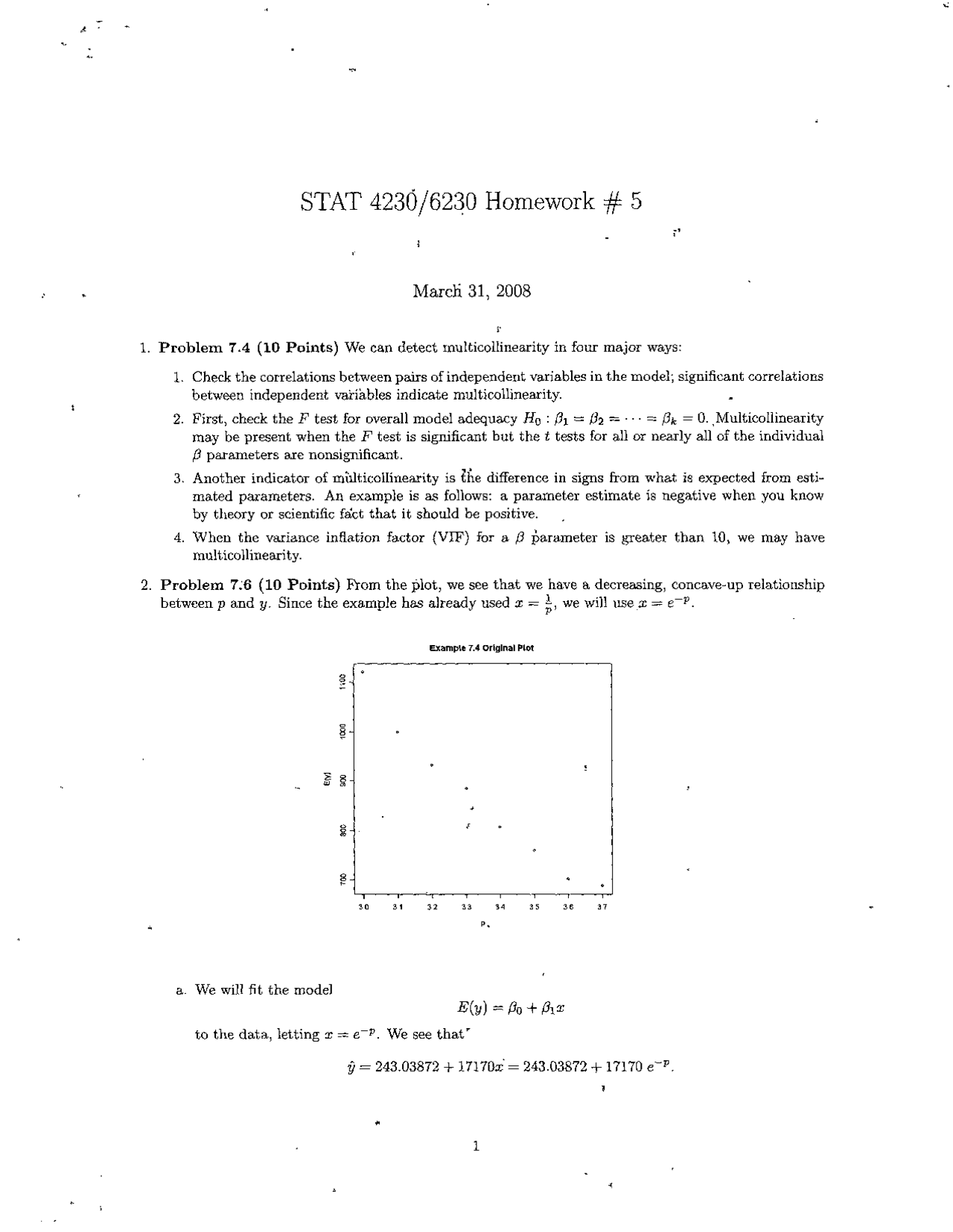 Homework 5 Study Questions - Applied Regression Analysis | STAT 4230 - Docsity