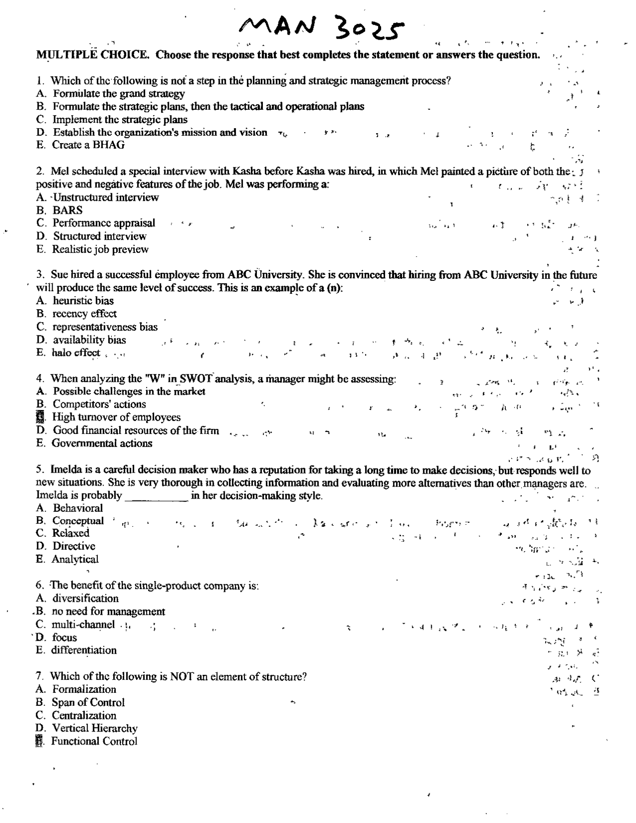 60 Multiple Choice Questions On Strategic Management Exam Man 3025