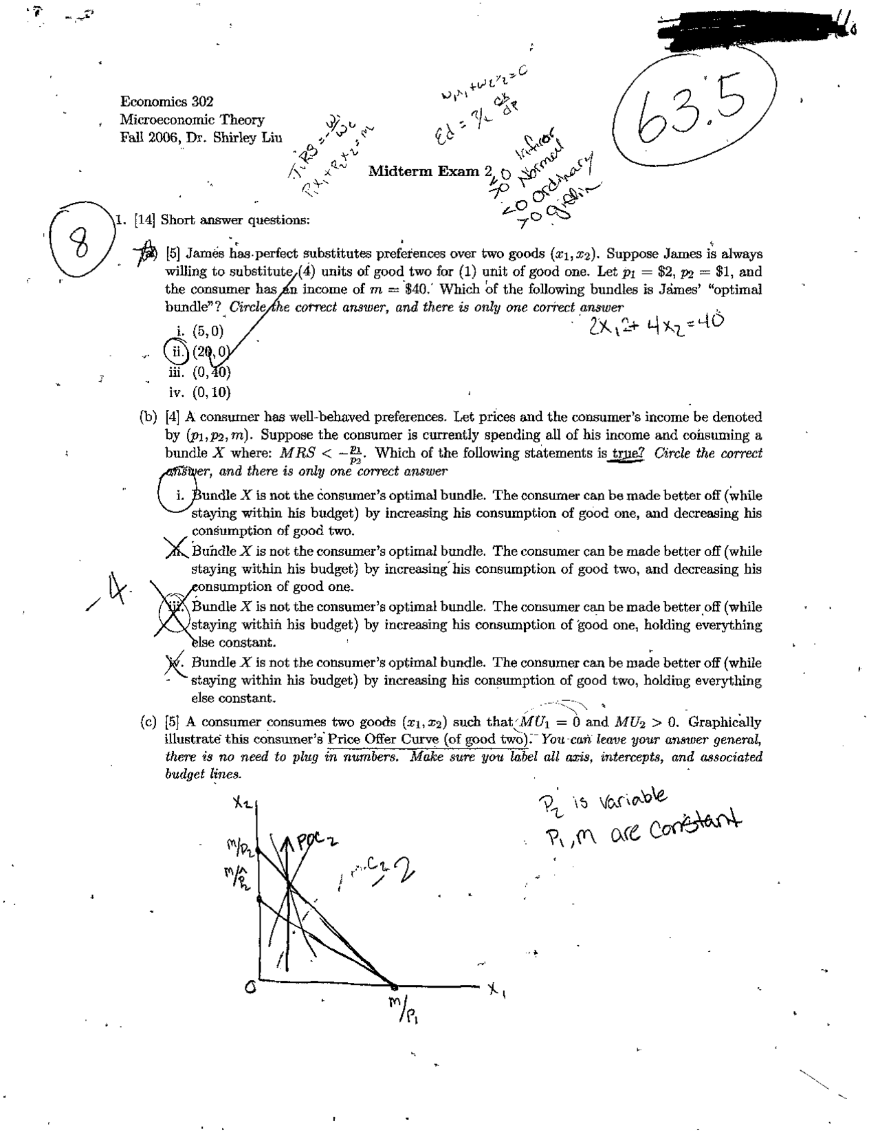 Midterm Exam With Solution Microeconomic Theory Eco 302 Docsity