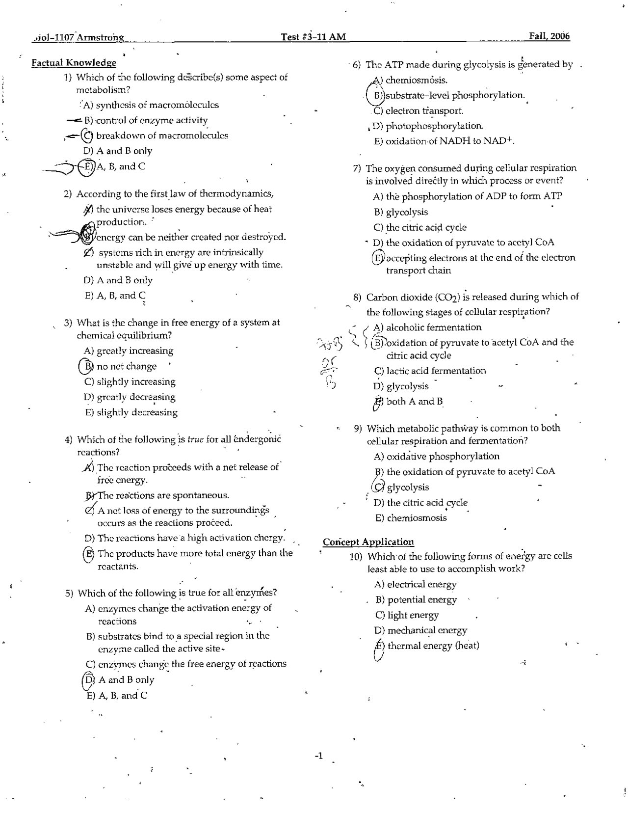 Biology Exam 3 Sample With Solutions Fall 2006 Biol 1107 Docsity