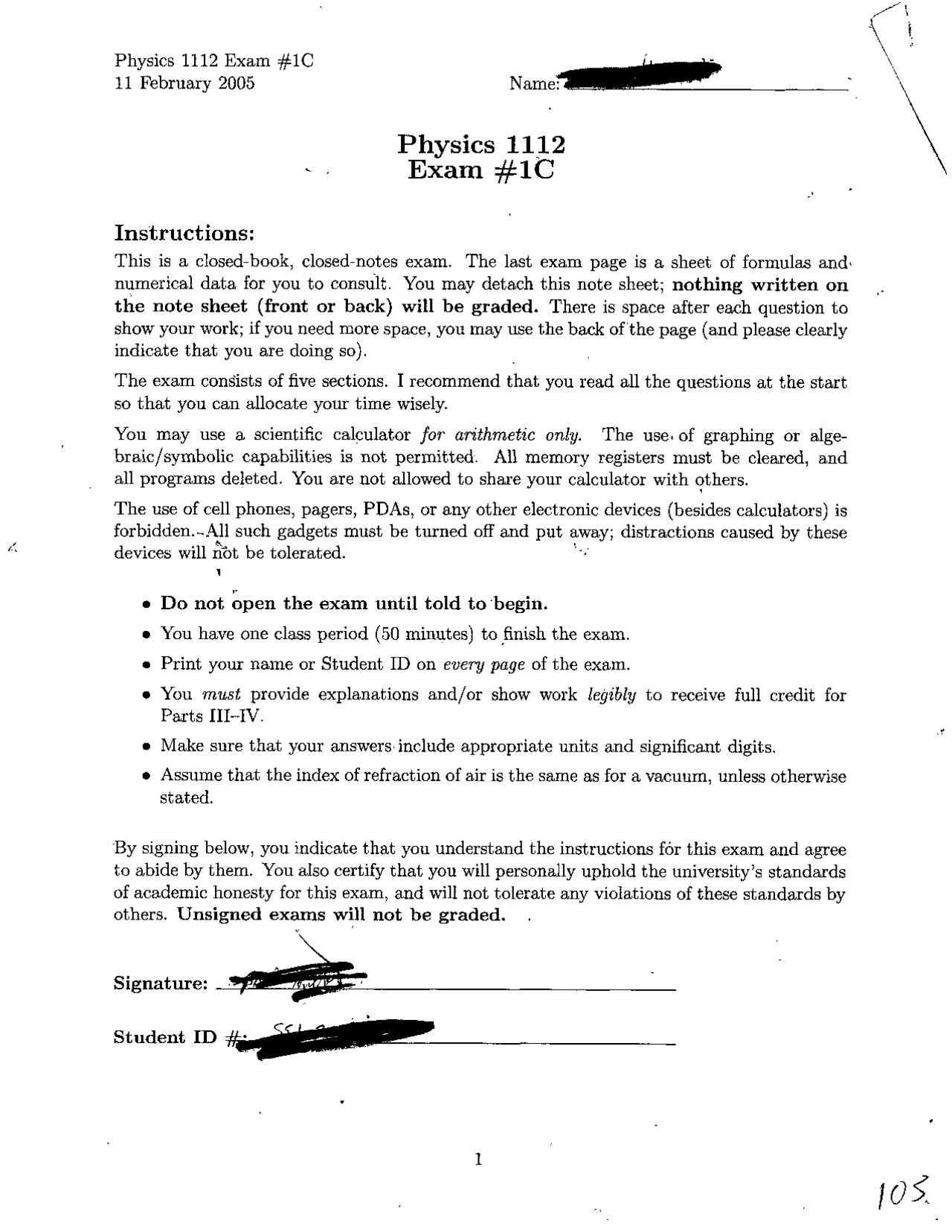 Exam 1c With Solutions Introductory Physics Electricity And Magnetism