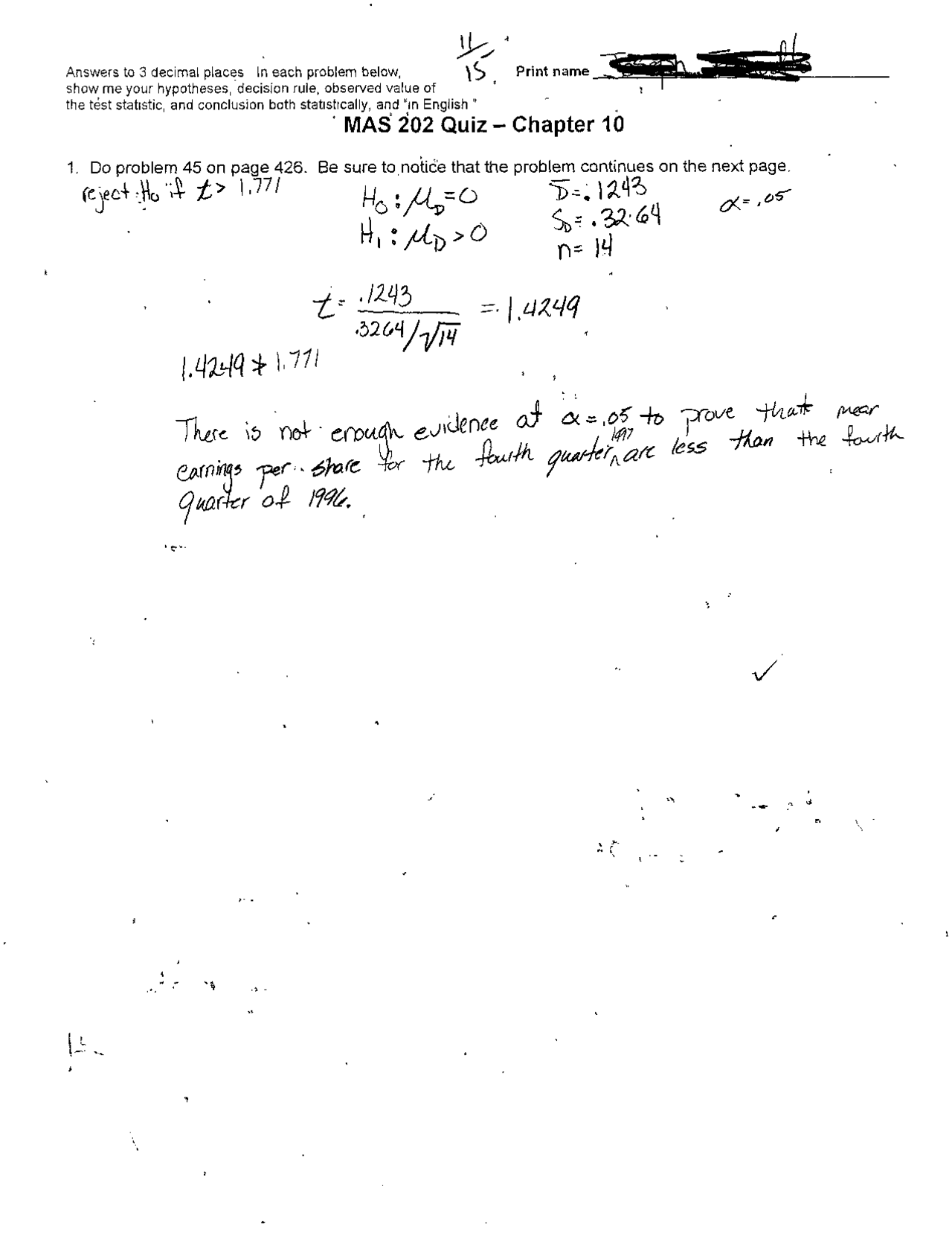 Quiz Questions With Solutions Intermediate Business Statistics Mas