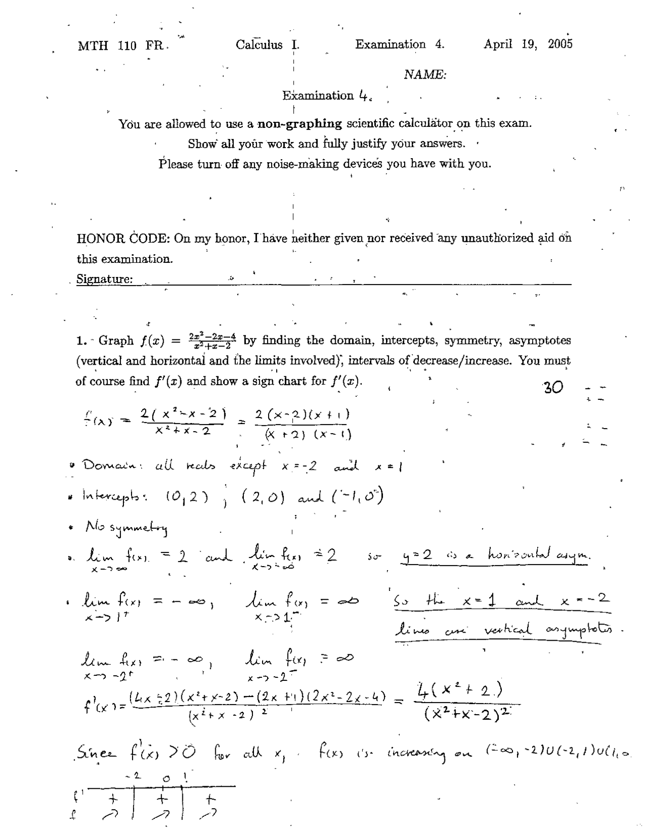 Practice Examination 4 Analytical Geometry And Calculus I Mth 110