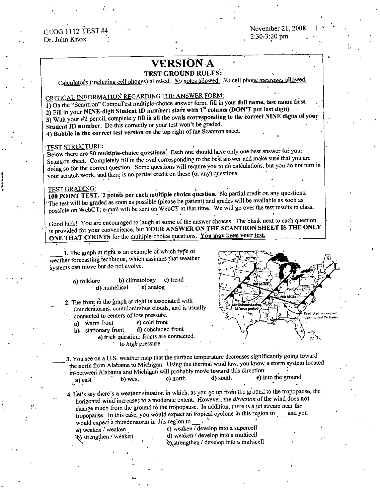 Practice Questions For Exam 4 Introduction To Weather And Climate