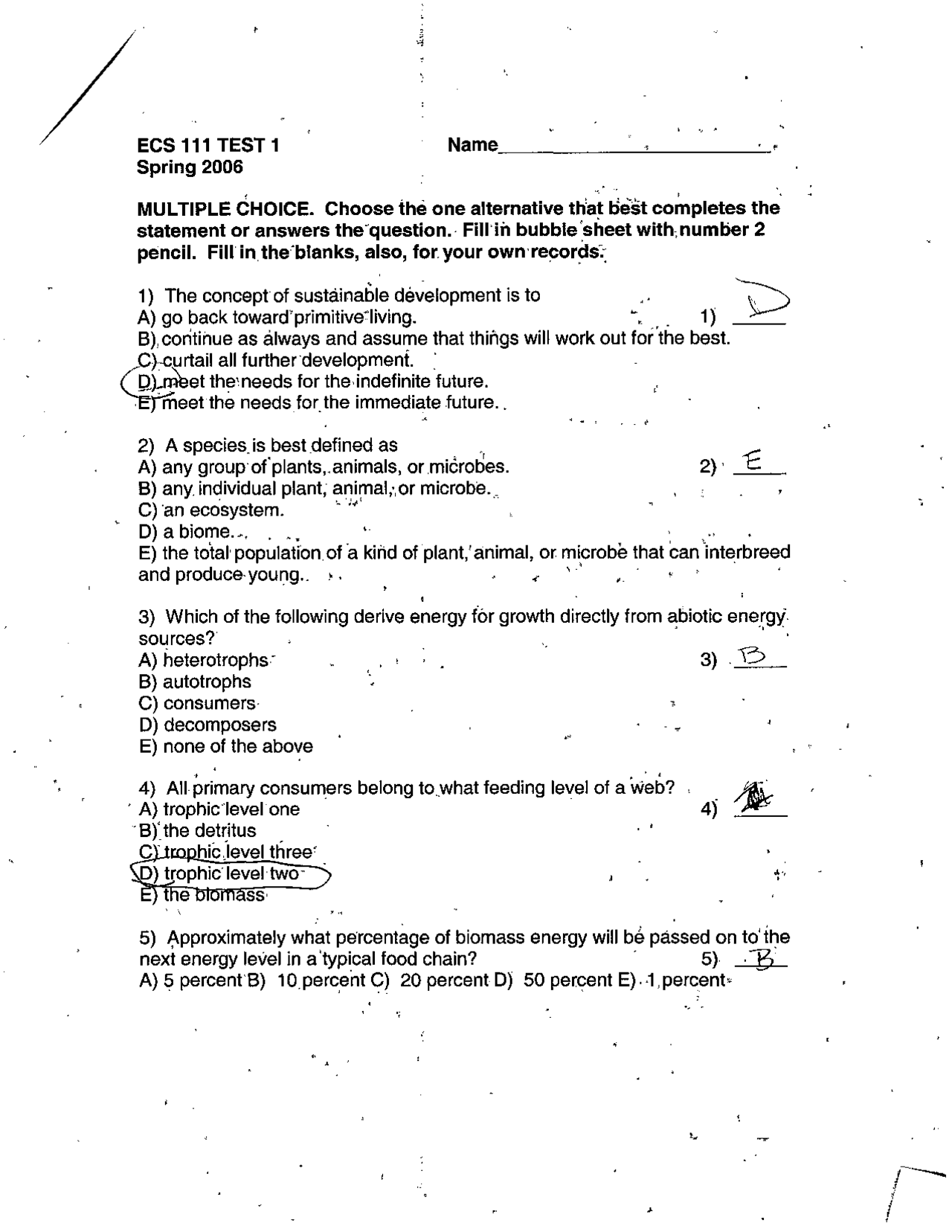Mcqs With Answers For Exam 1 Introduction To Earth Ecosystem Ecs