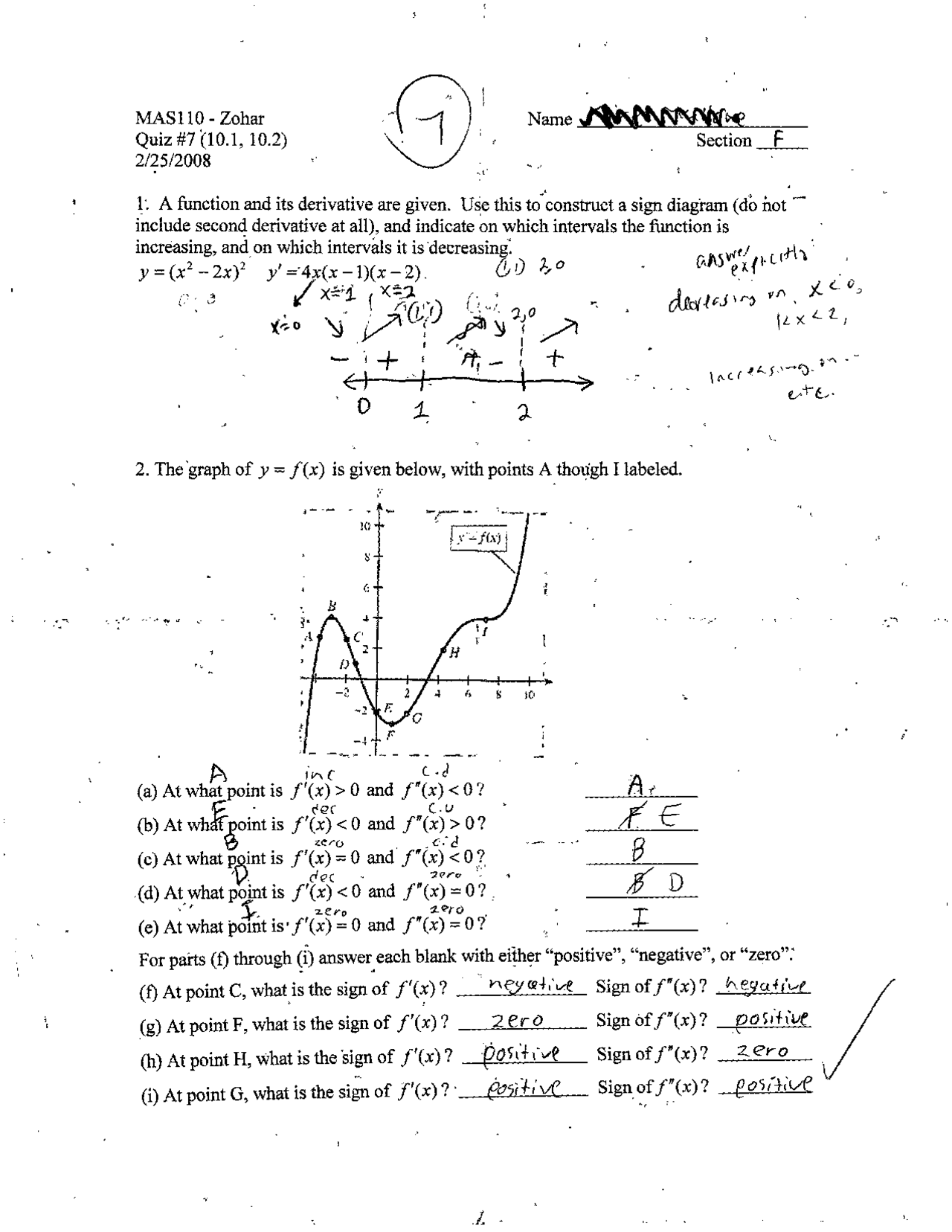 Sign Analysis of a Given Function and Its Derivative | Quizzes Business Management and Analysis ...
