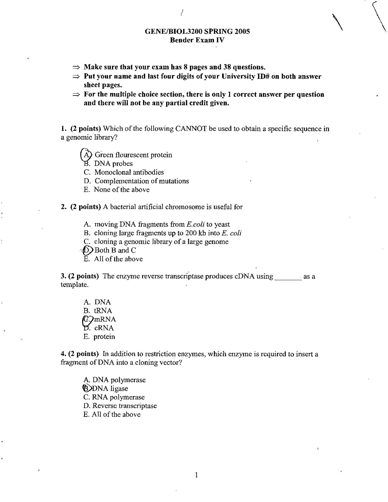 38 Solved Questions on the Genetics - Exam 4 | GENE 3200 - Docsity