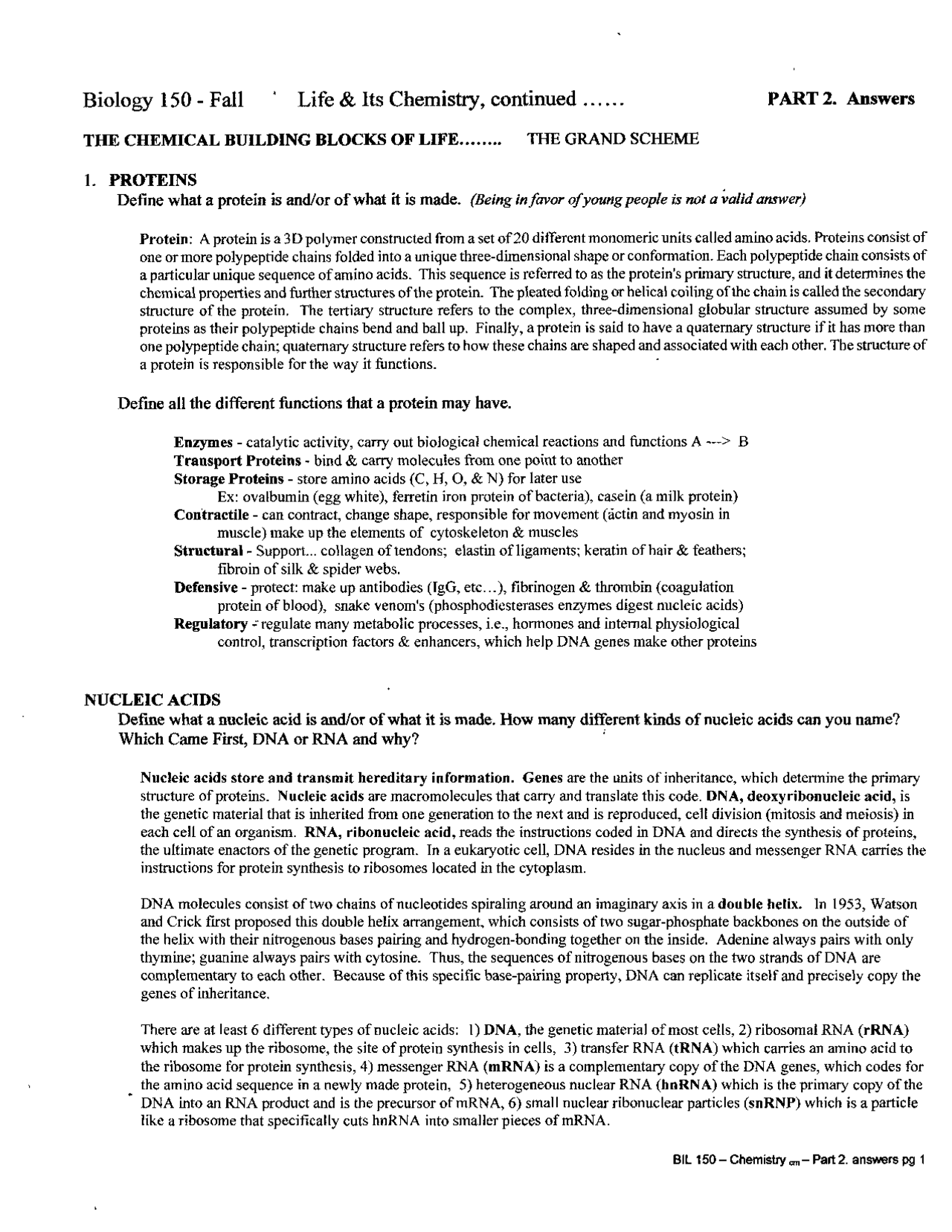 Notes On Proteins General Biology Bil 150 Docsity