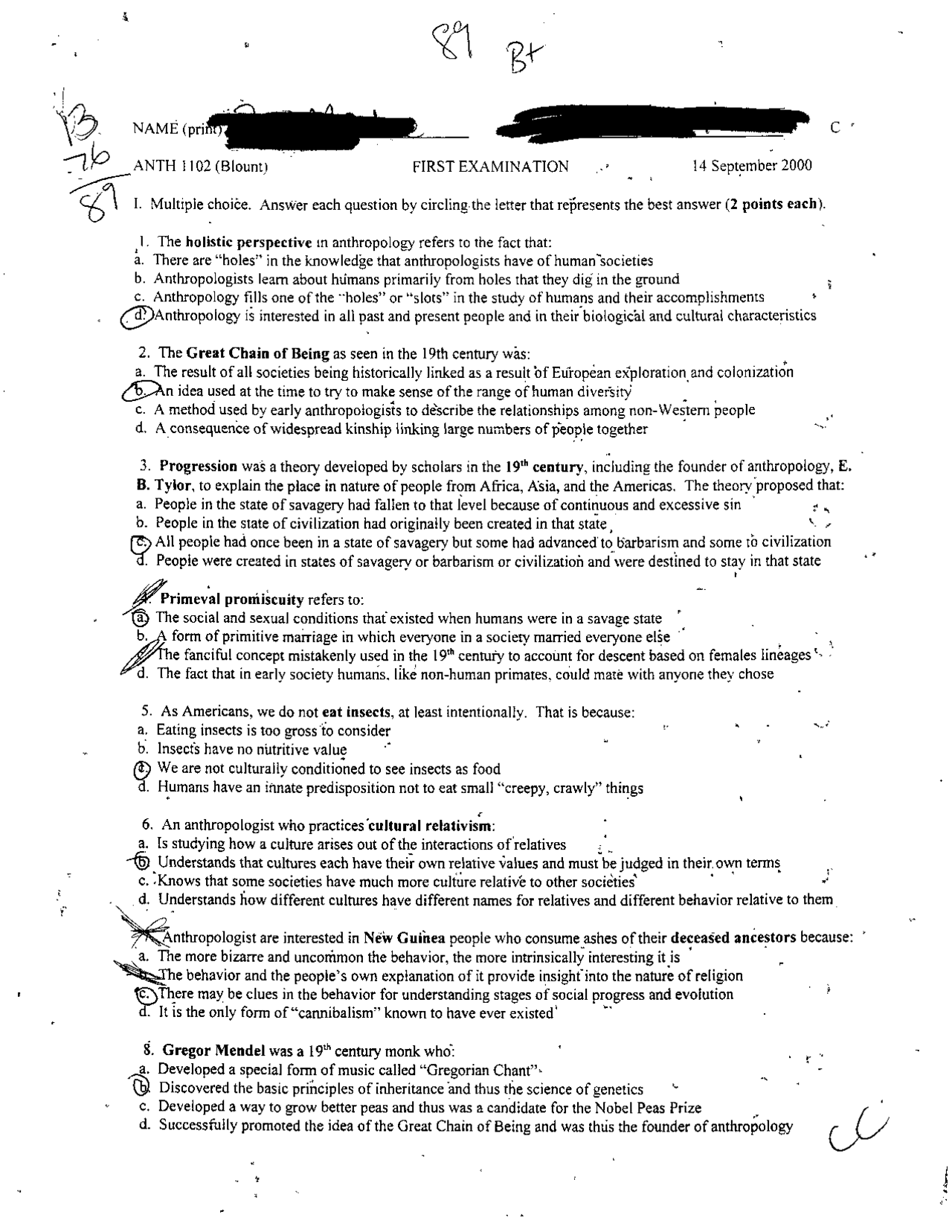 Introduction To Anthropology First Examination Answers Anth 1102